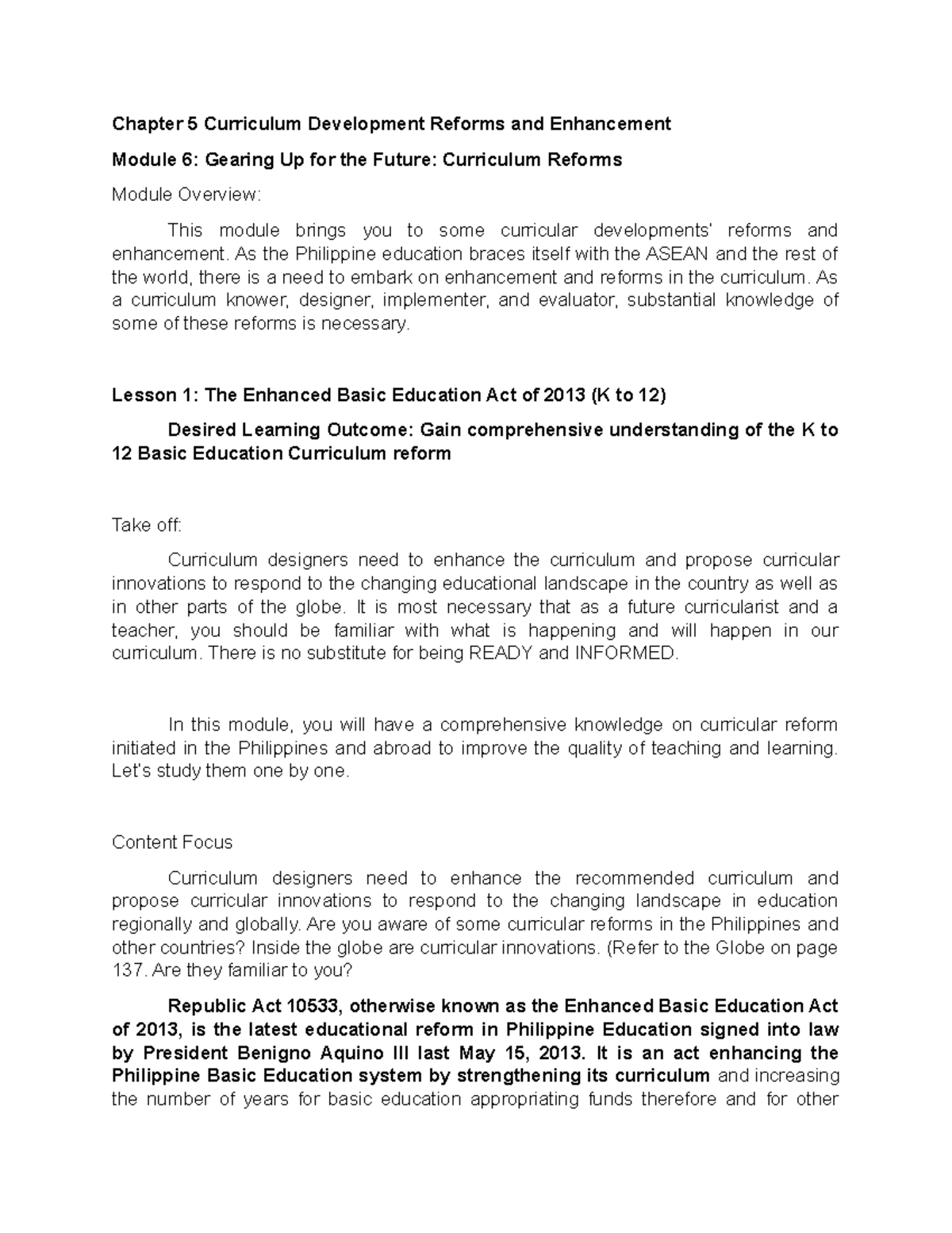 Ed 9 report Chapter 5 - Chapter 5 Curriculum Development Reforms and ...