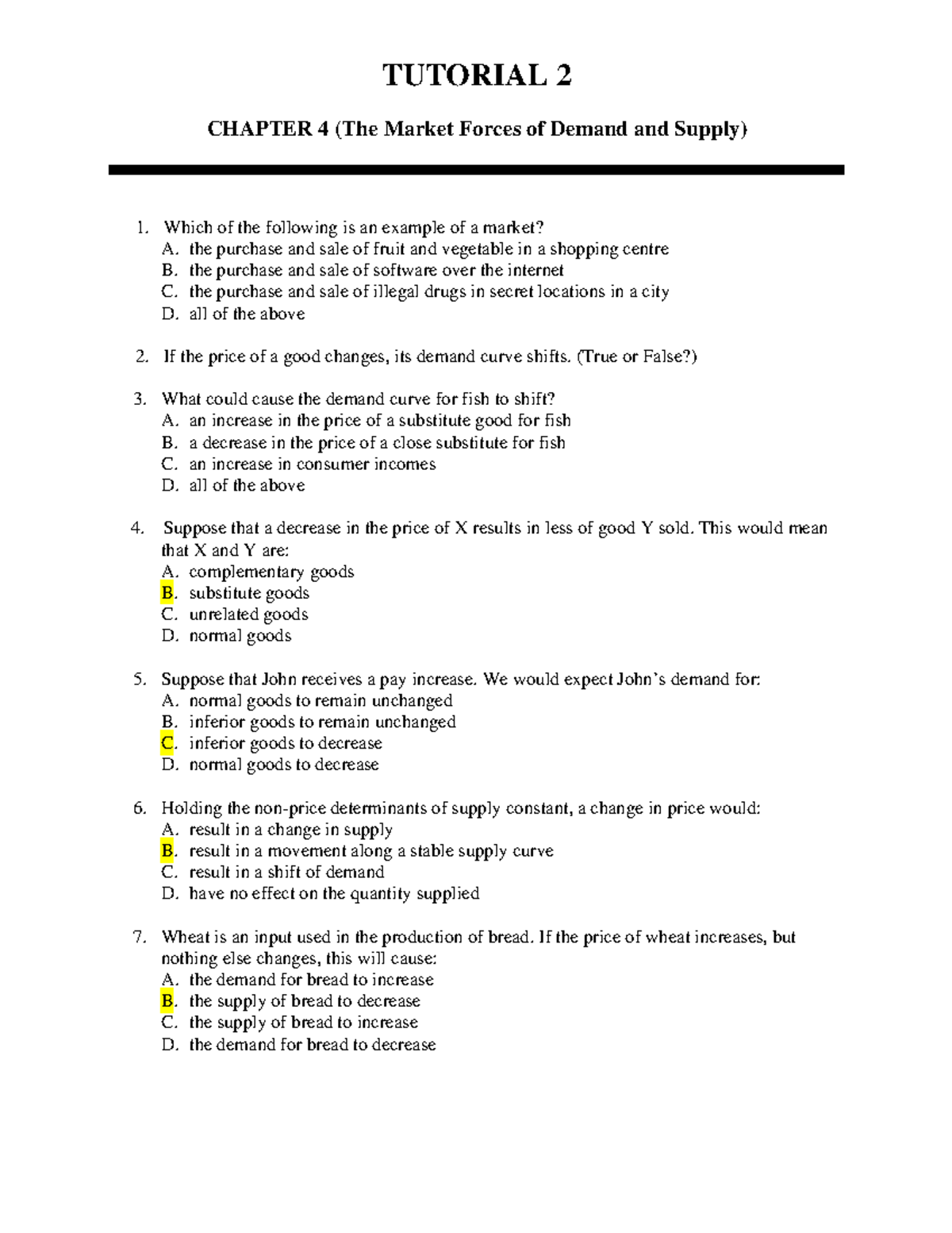 Tutorial 2 - Multiple choice questions to study - TUTORIAL 2 CHAPTER 4 ...