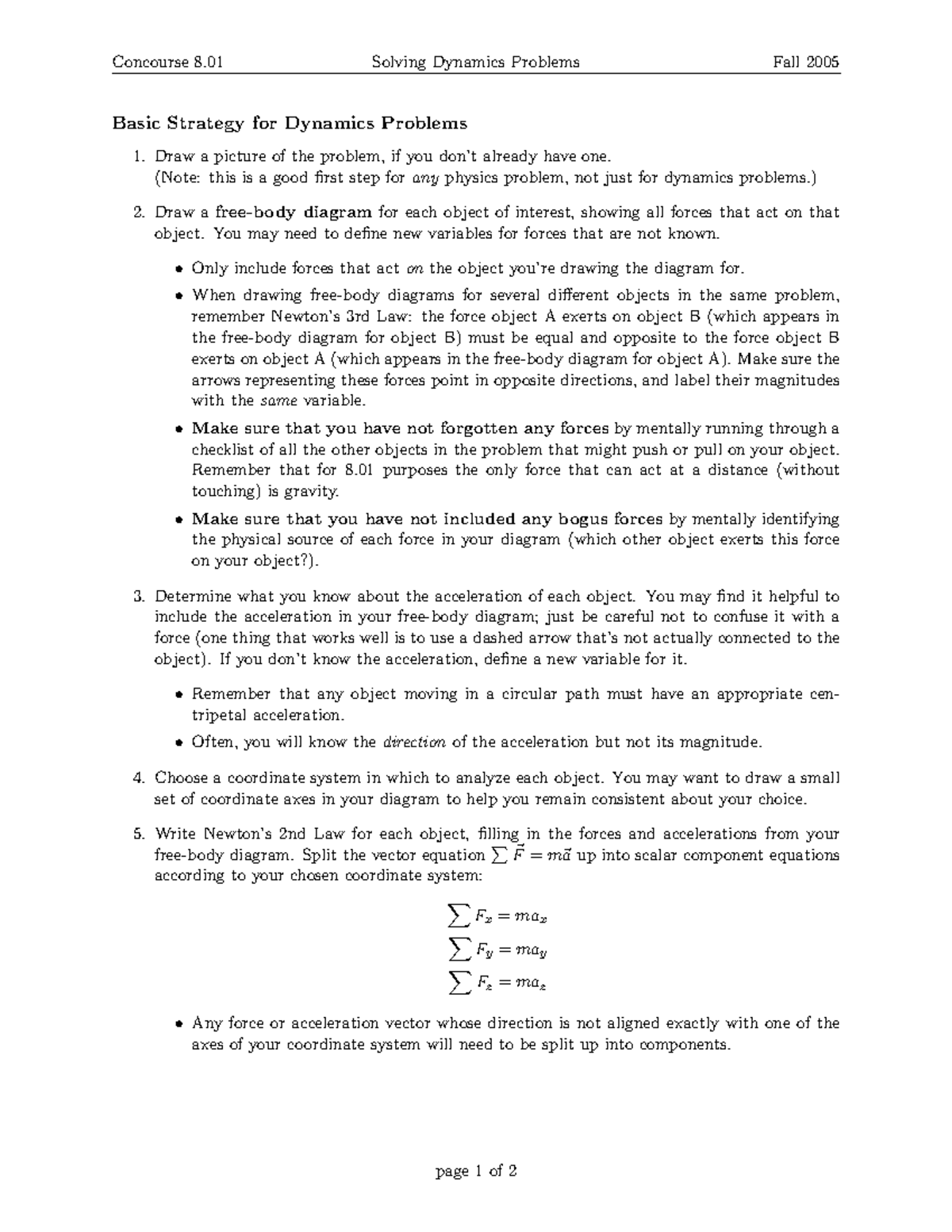 Solving Dynamics Problems Are Really Good To Practice Concourse 8 Solving Dynamics Problems