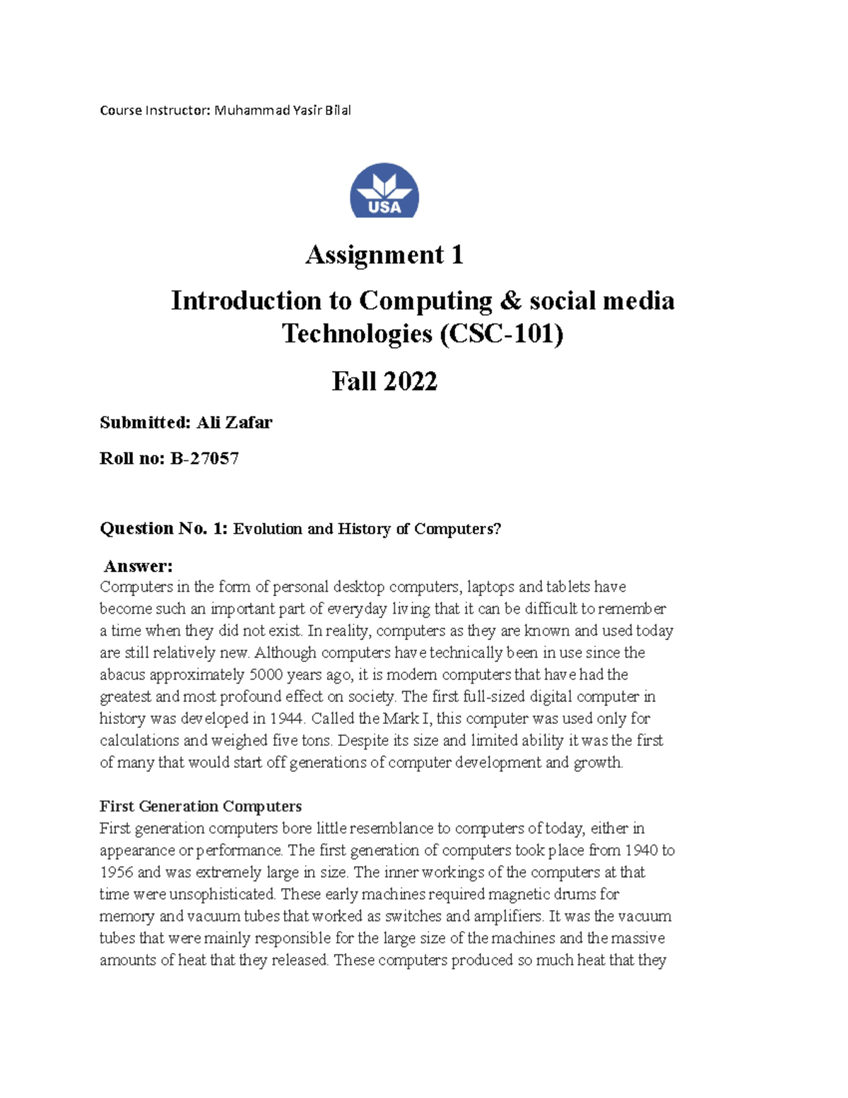 ICT assignment 1 - Want some exciting stuff - Course Instructor: Muhammad Yasir Bilal Assignment ...