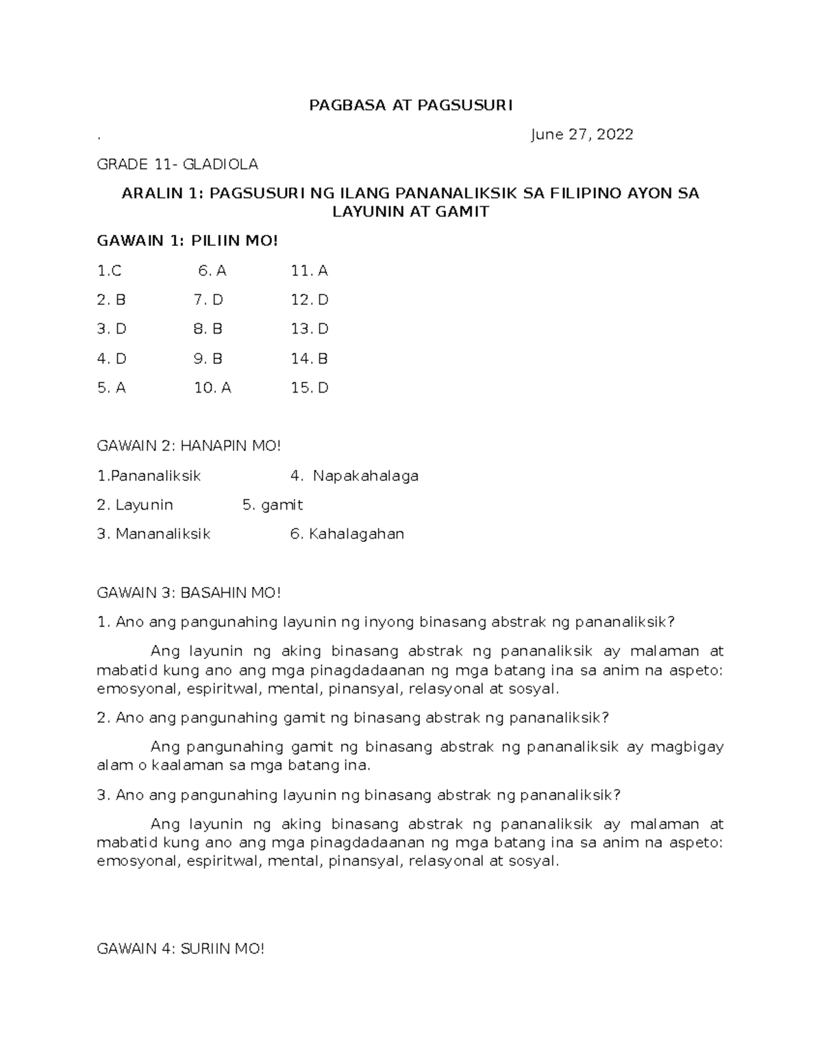 Pagbasa AT Pagsusuri - I hope that this file can help other students as ...