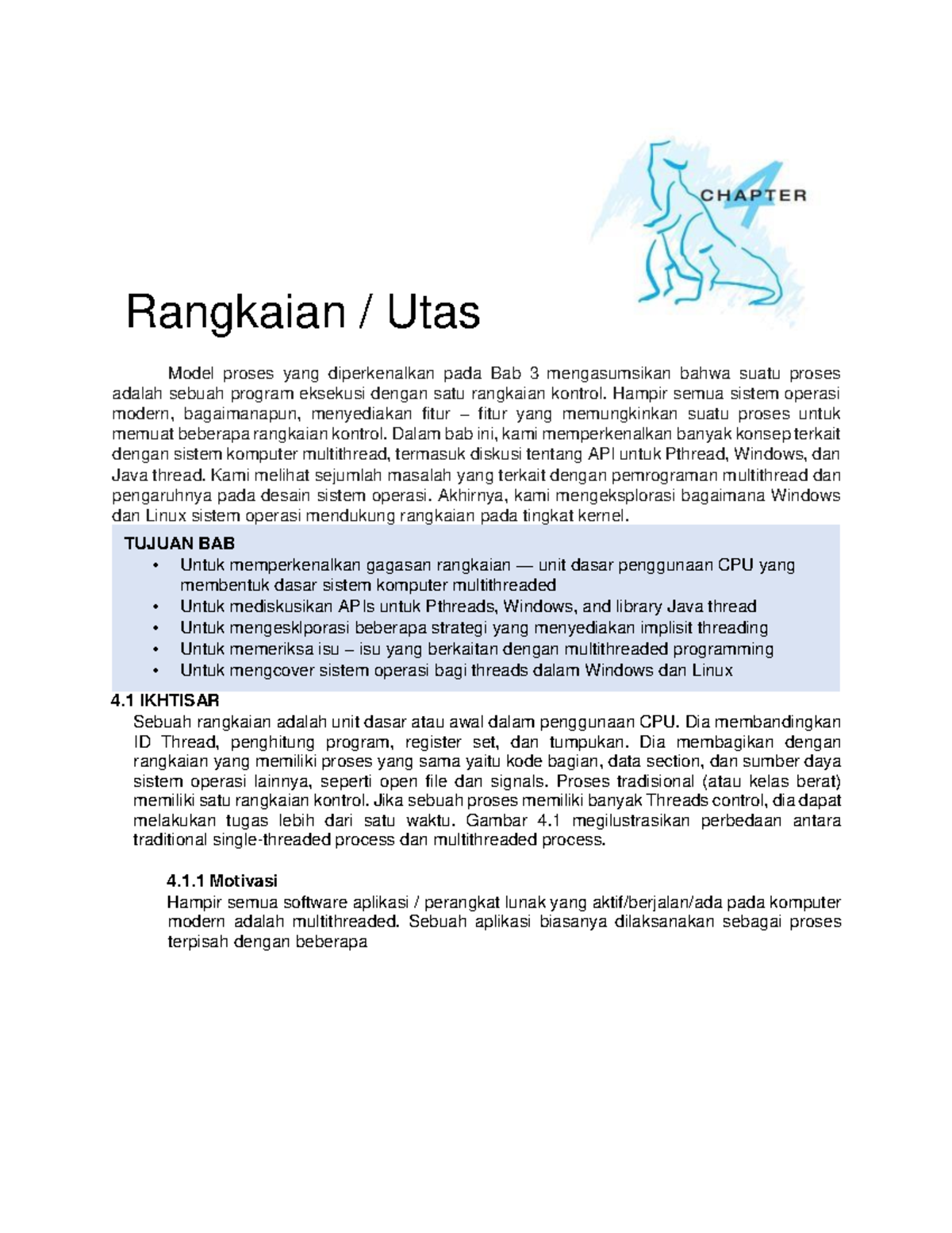 Chap04 Threads - modul - Rangkaian / Utas Model proses yang ...