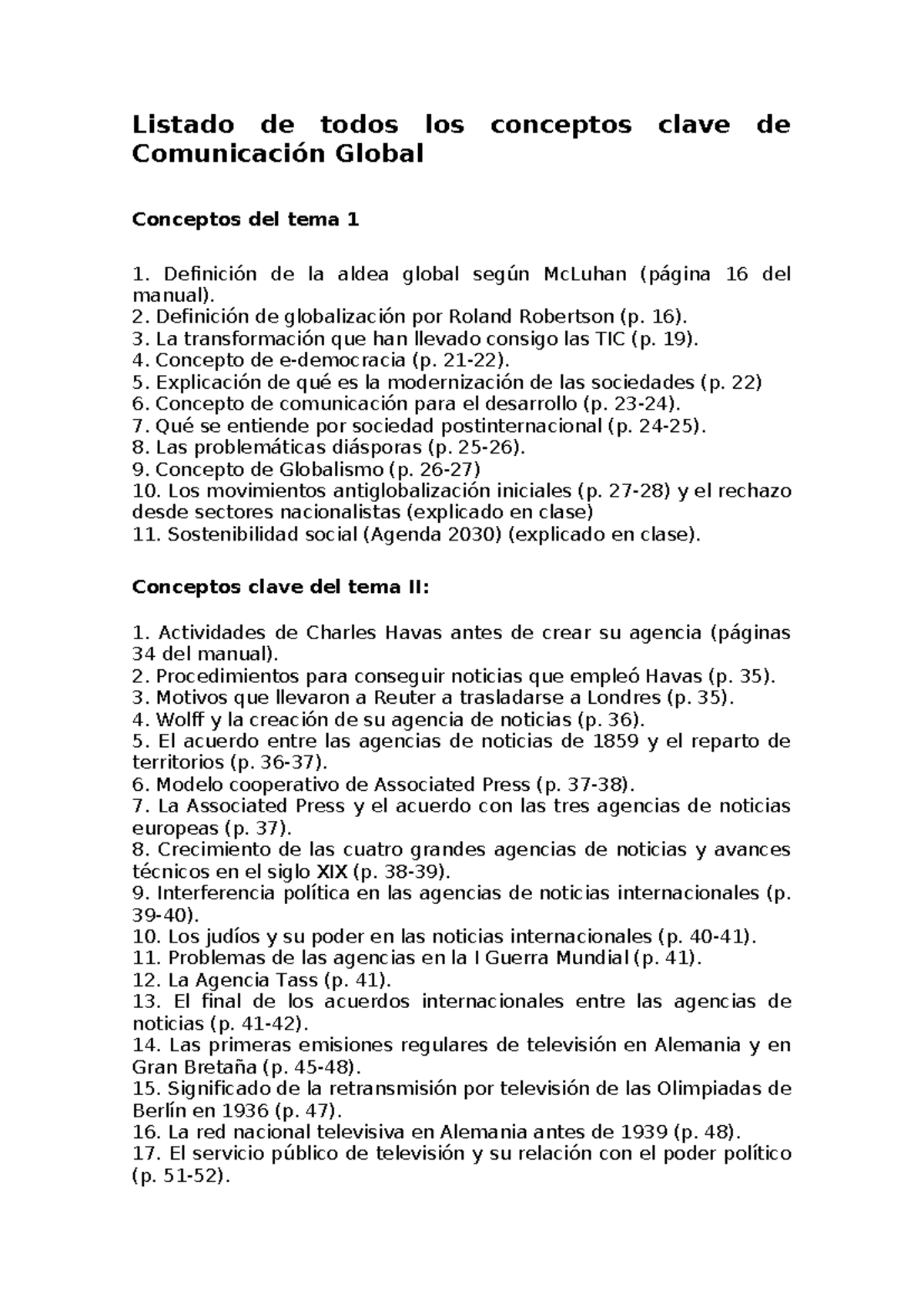 Listado de todos los conceptos clave de Comunicación Global - Listado ...