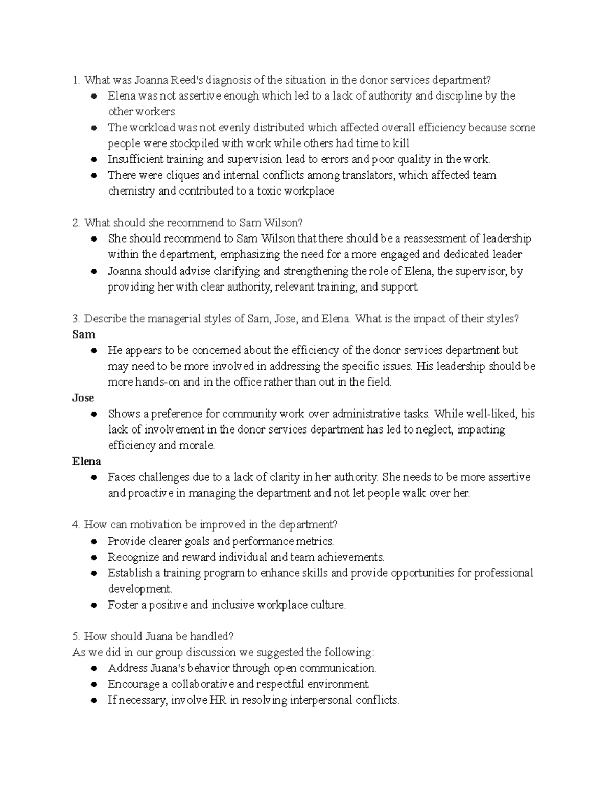 OB Questions - What was Joanna Reed's diagnosis of the situation in the ...