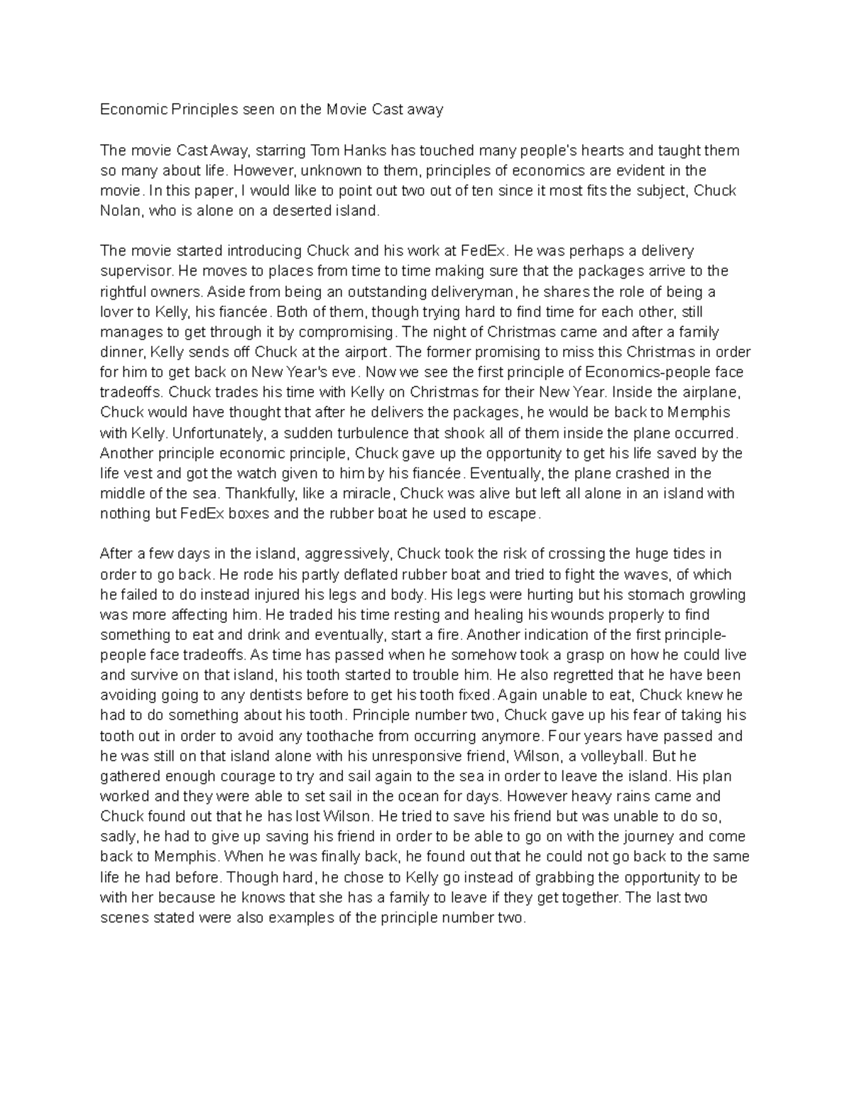 Economic Principles - Movie Cast Away - Economic Principles seen on the ...