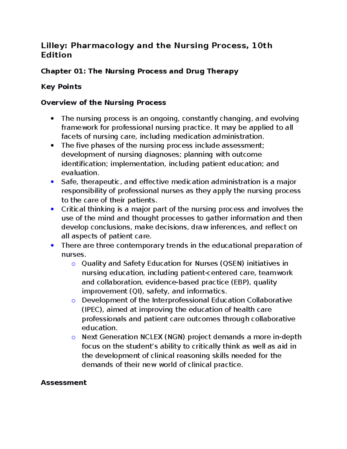 Chapter 001 - N/a - Lilley: Pharmacology and the Nursing Process, 10th ...