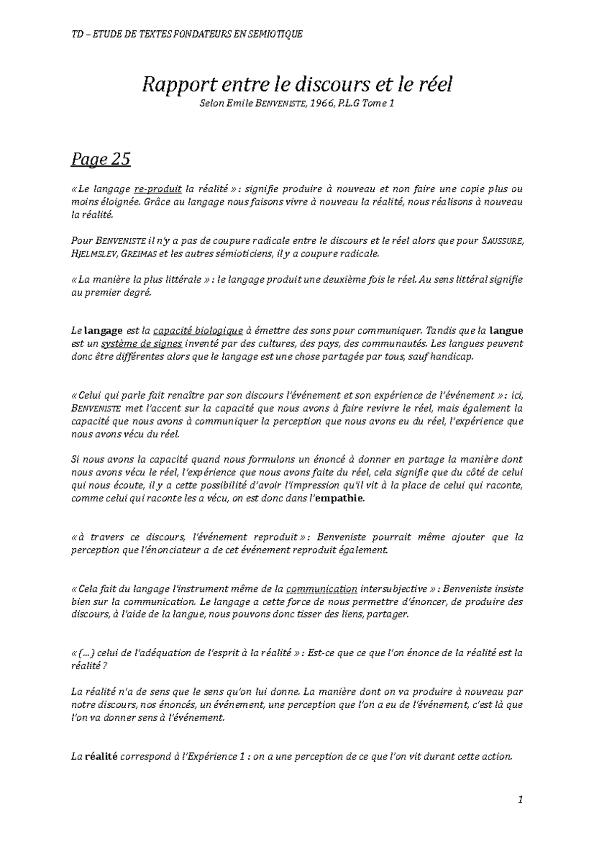 2 - Rapport entre le discours et le réel - TD ETUDE DE TEXTES ...