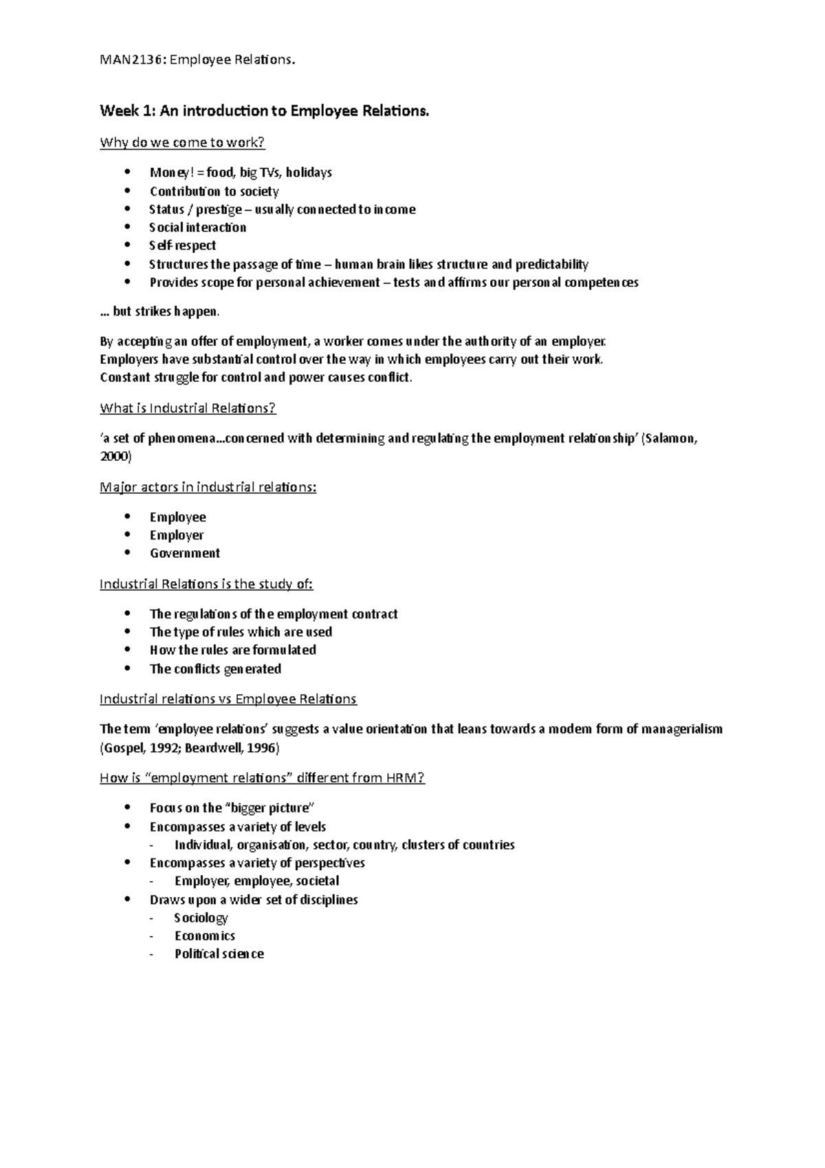 Lecture 1 Employee Relations MAN2136 - MAN2136: Employee Relations ...