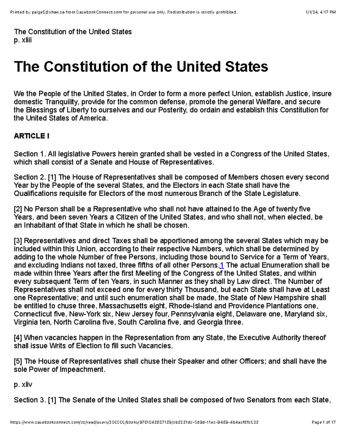 The Constitution - xliii The Constitution of the United States We the ...