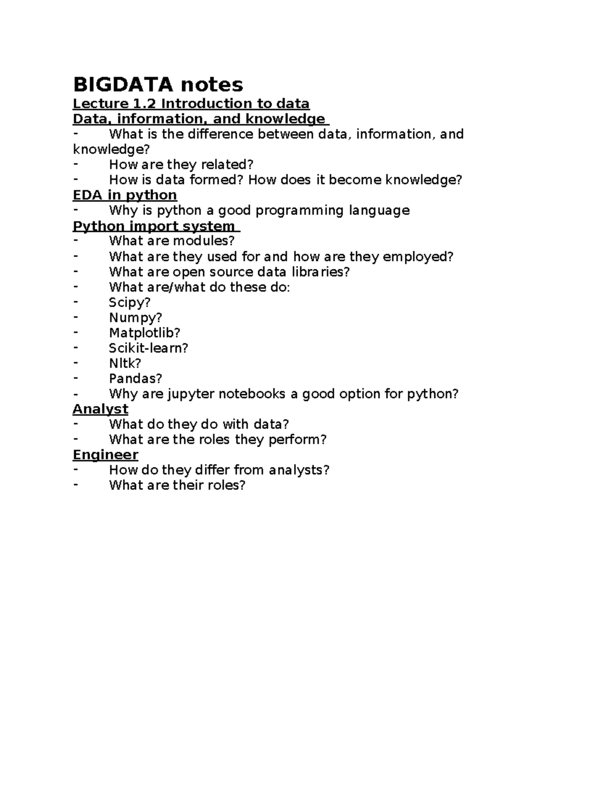 DATA2001 notes - BIGDATA notes Lecture 1 Introduction to data Data ...