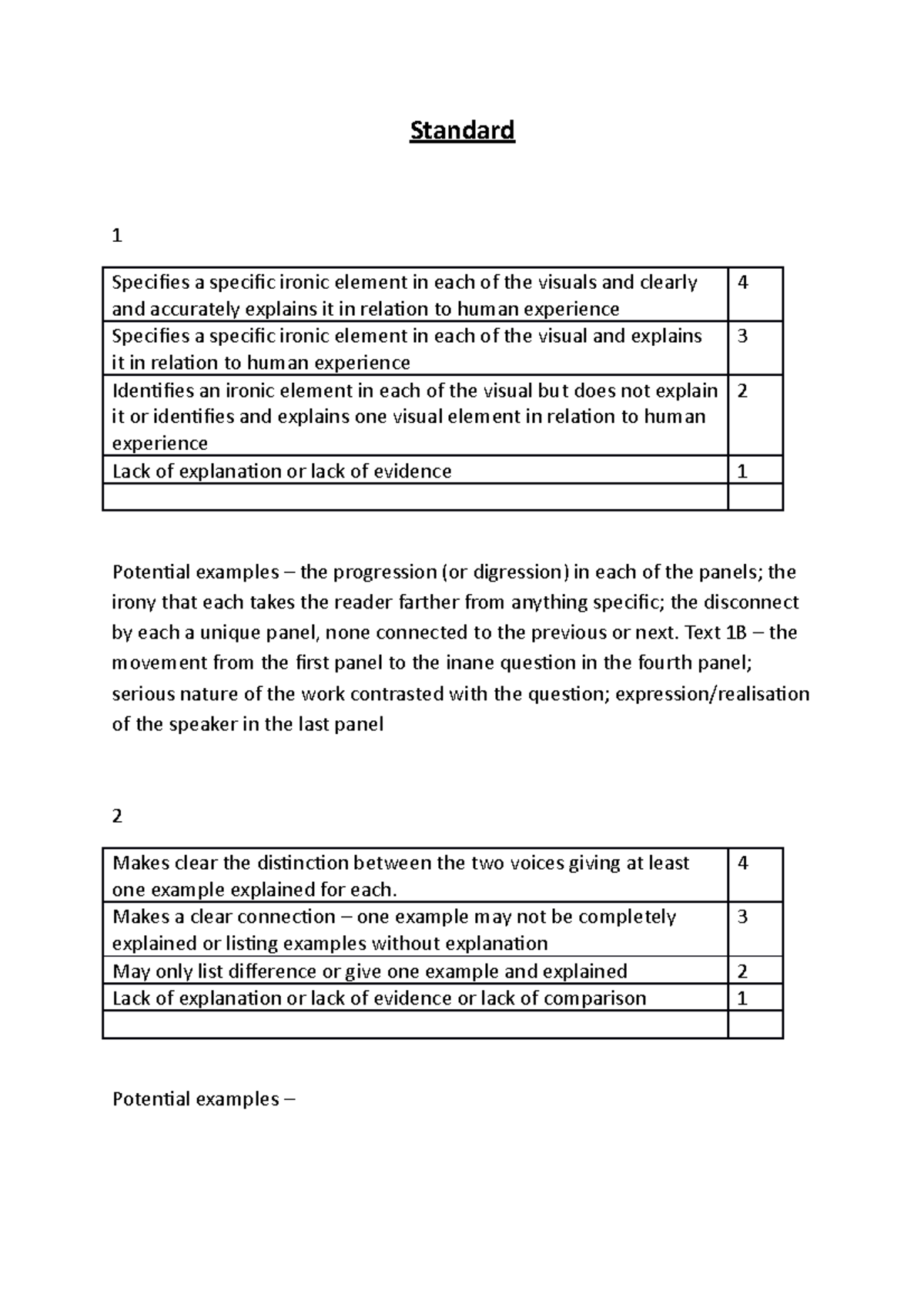 Criteria Standard March paper - Standard 1 Specifies a specific ironic ...