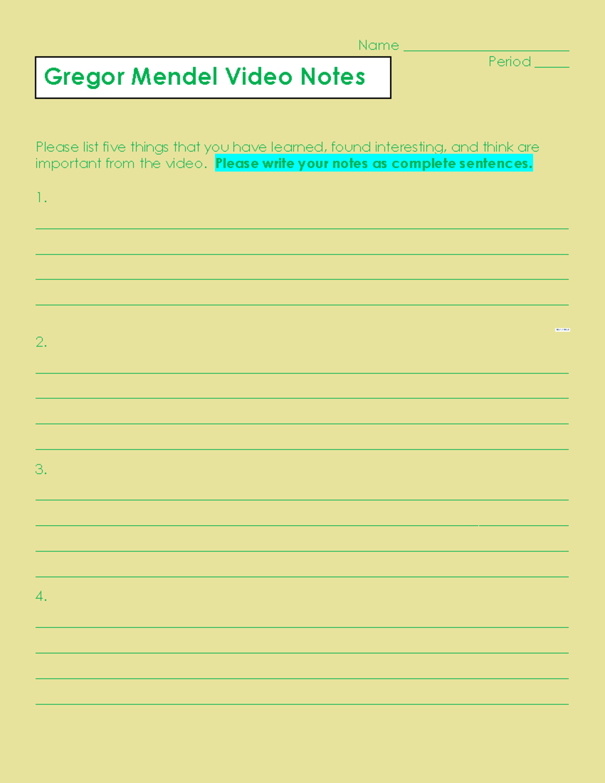 Gregor Mendel Video Notes - Name ________________________ Period ...