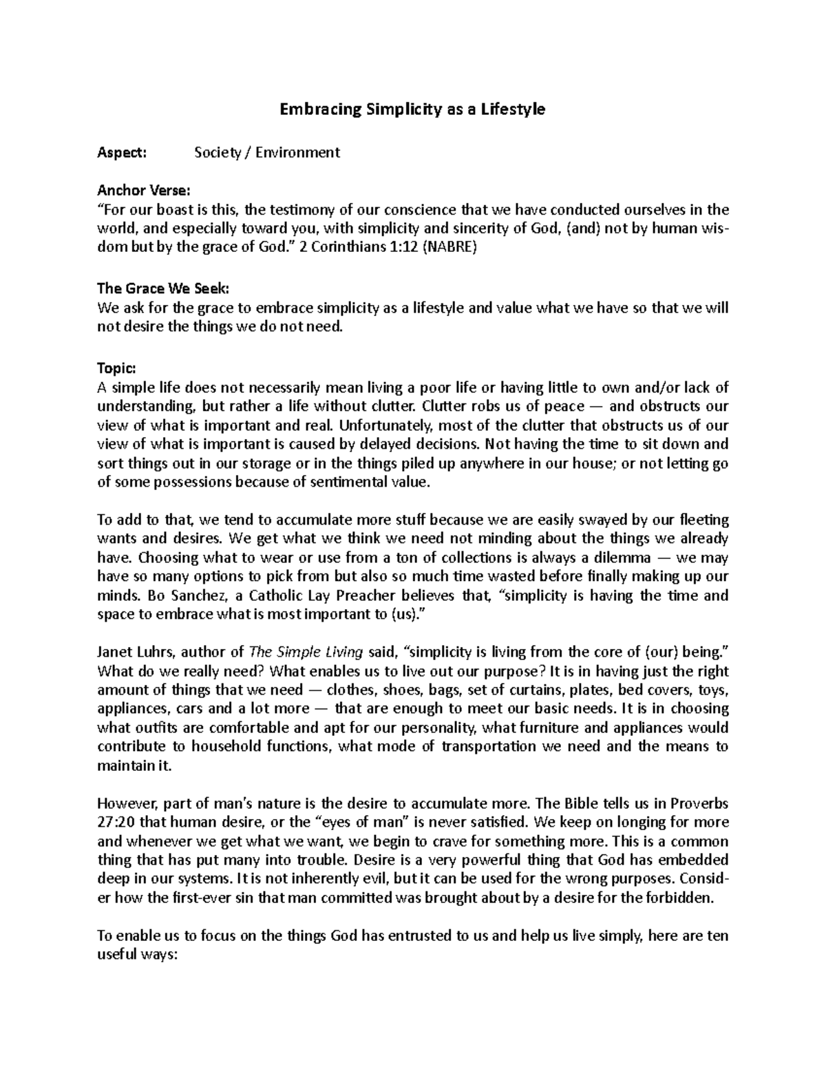 Embracing Simplicity as a Lifestyle - Embracing Simplicity as a ...