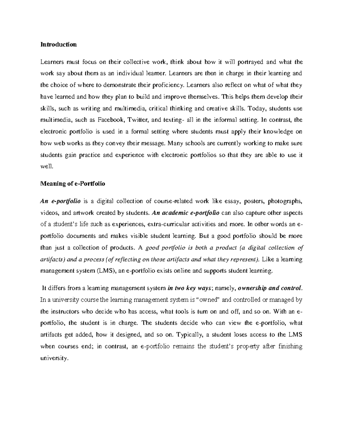 Final Handouts - Introduction Learners must focus on their collective ...