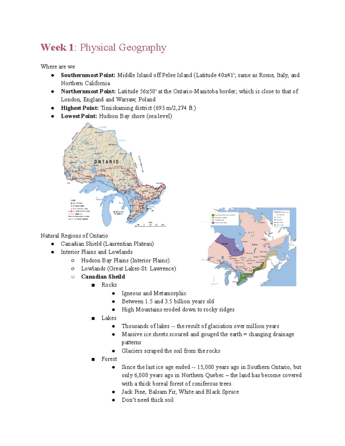 Week 1 Geography of Ontario and the Great Lakes - Week 1: Physical ...