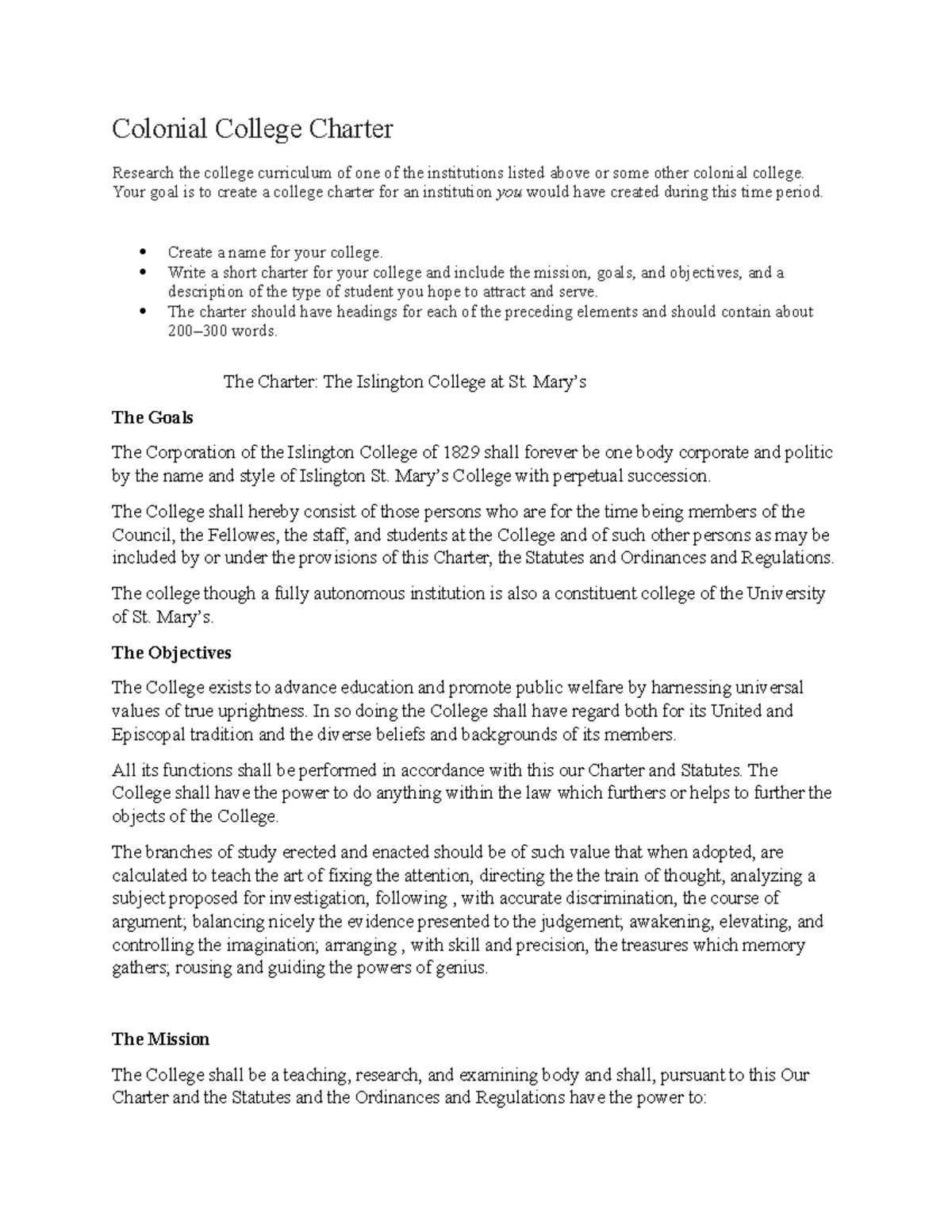 ED7841 u02d01 Colonial College Charter - Colonial College Charter ...