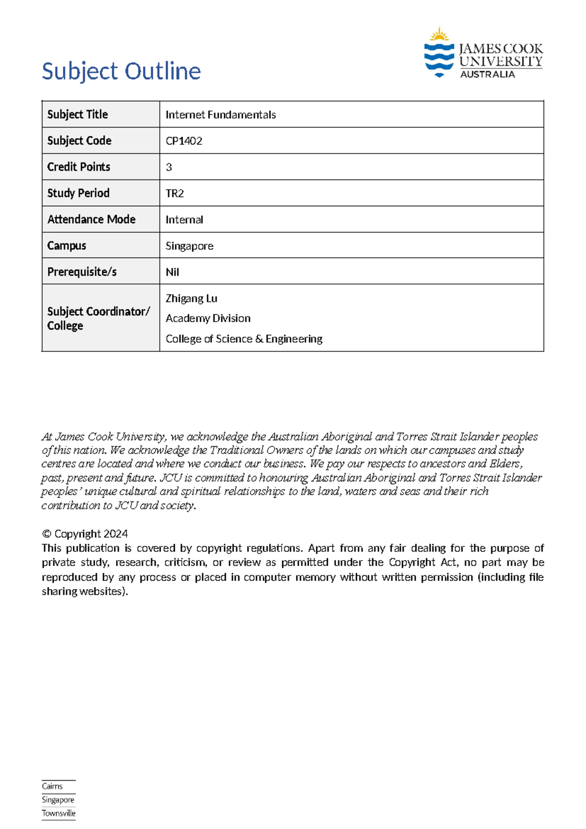 24 CP1402 SIN TR2 INT Subject Outline - Subject Outline Subject Title ...