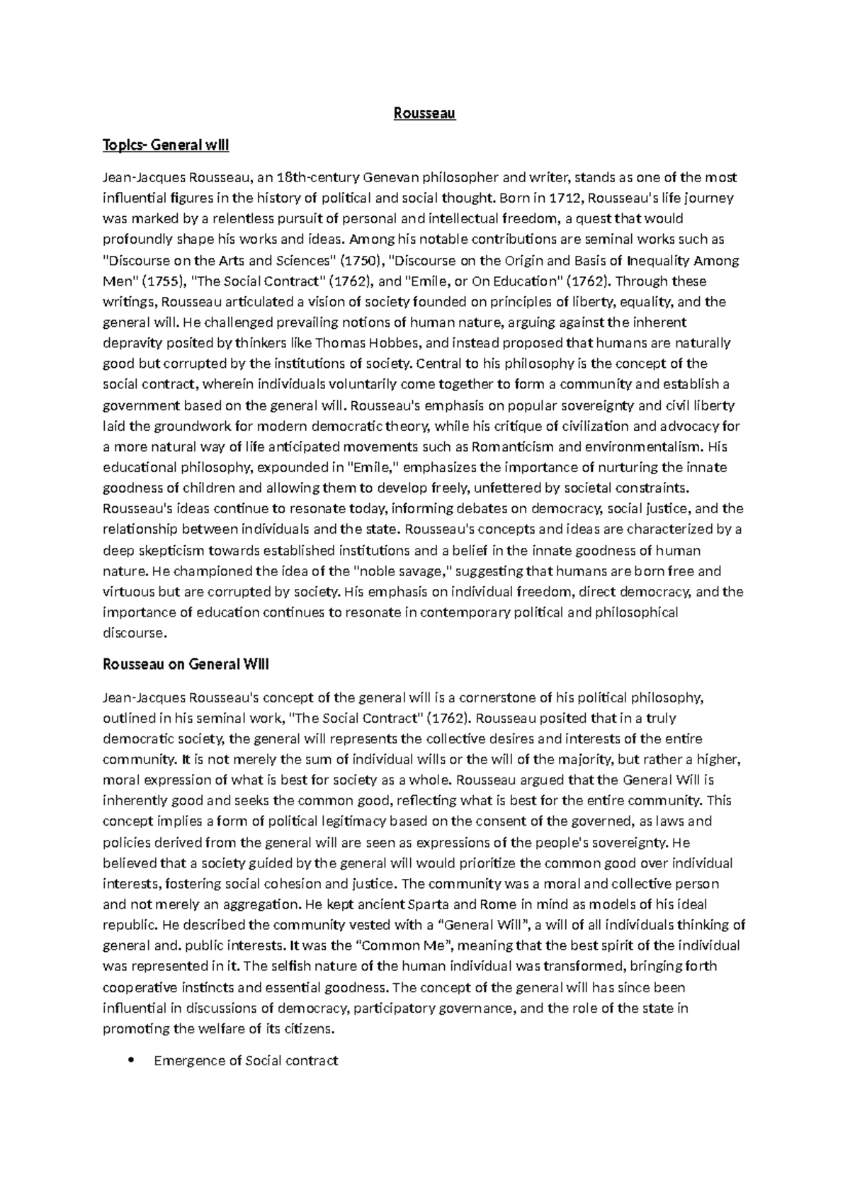 Rousseau- General will - Rousseau Topics- General will Jean-Jacques ...