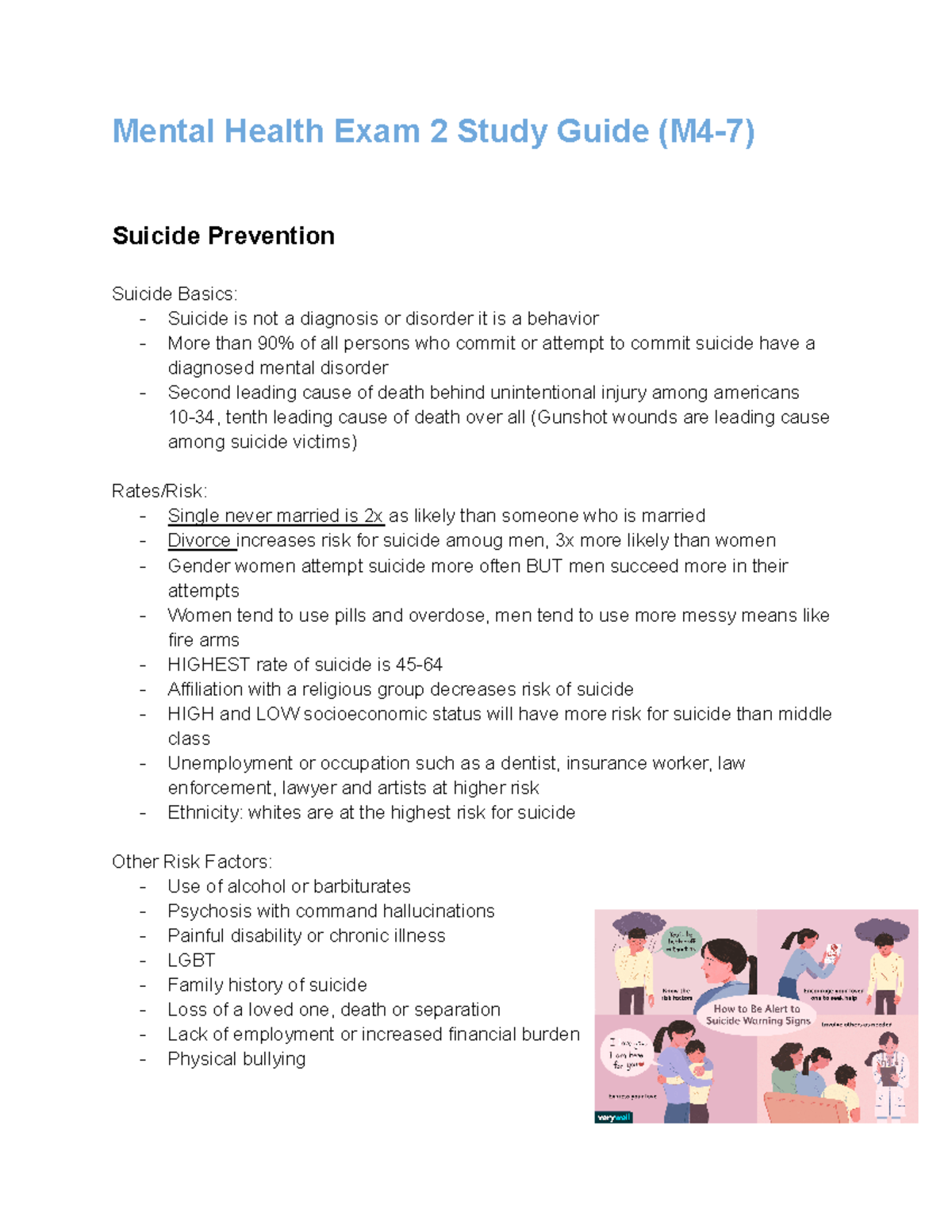 Mental Health Study Guide Exam 2 - Mental Health Exam 2 Study Guide (M4 ...