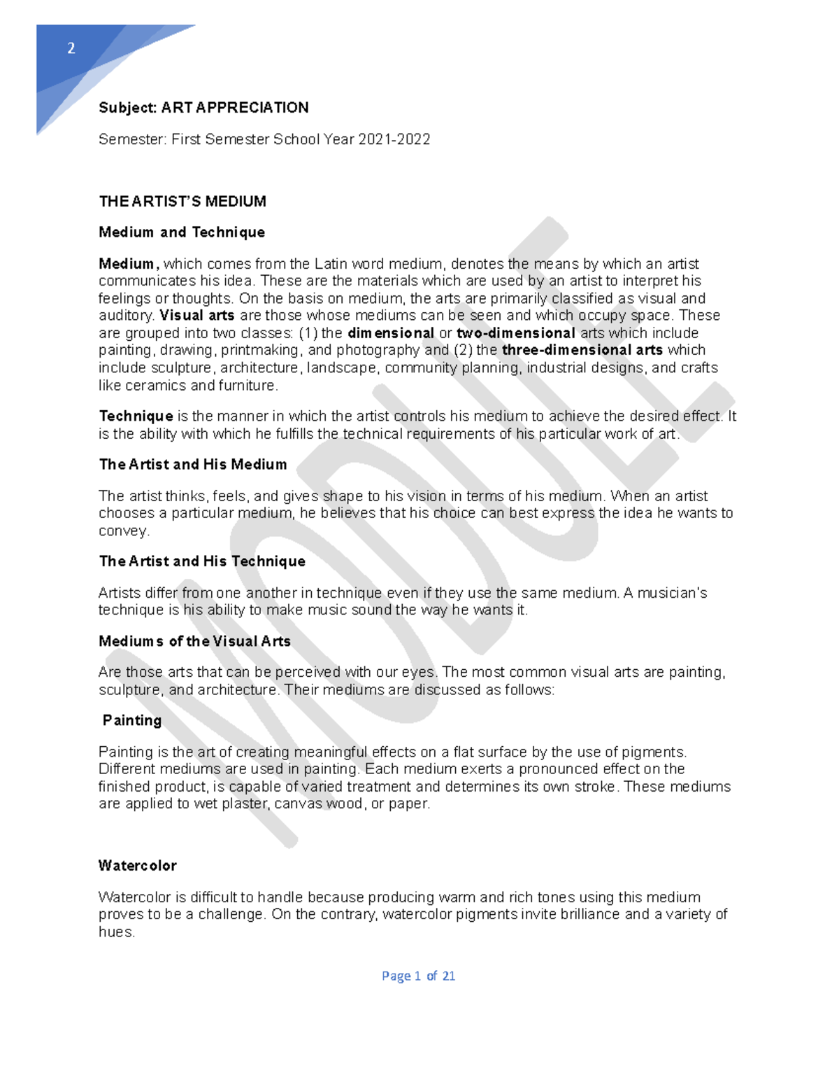 ART Appreciation (LAST) - Subject: ART APPRECIATION Semester: First ...