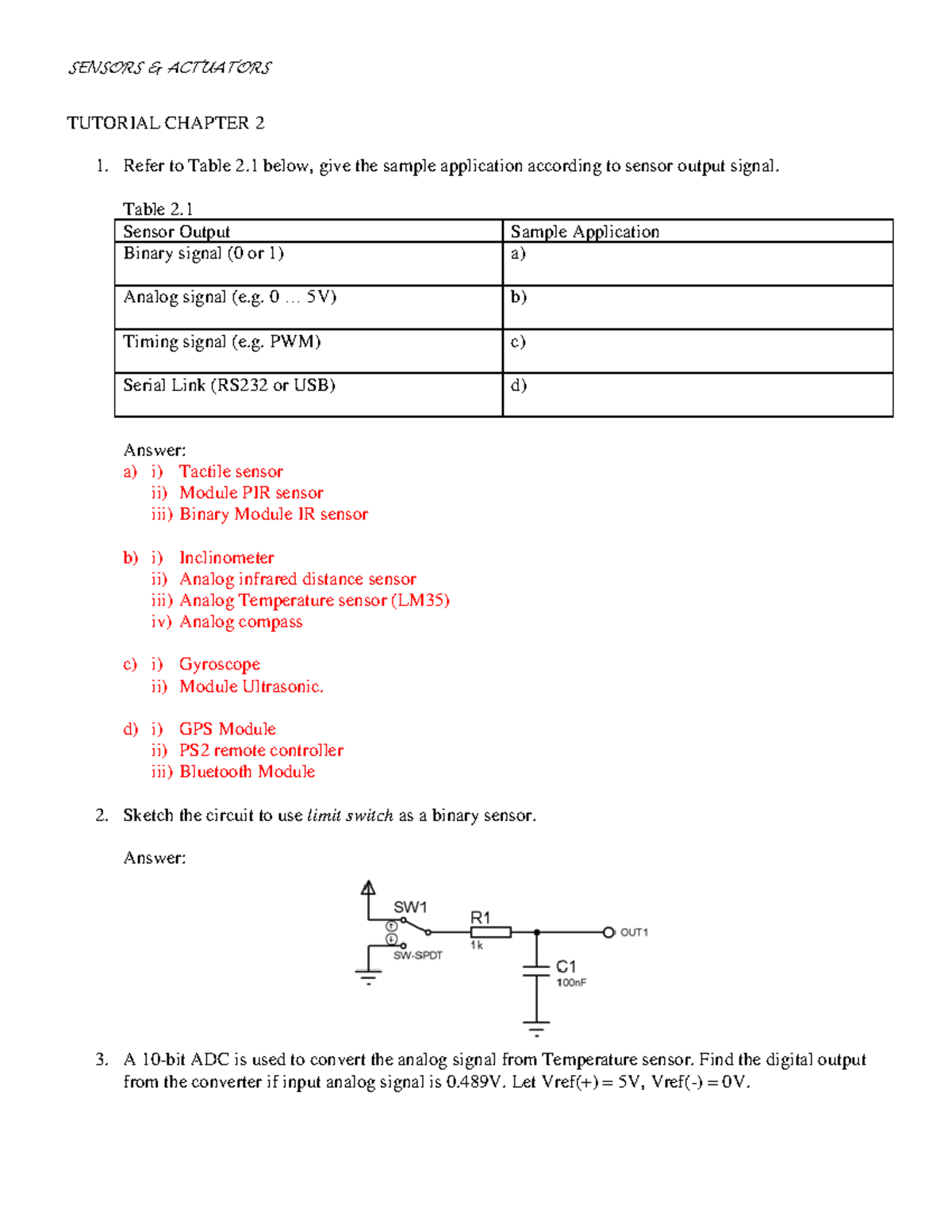 Tutorial Chapter 2 - robotic - SENSORS & ACTUATORS TUTORIAL CHAPTER 2 ...
