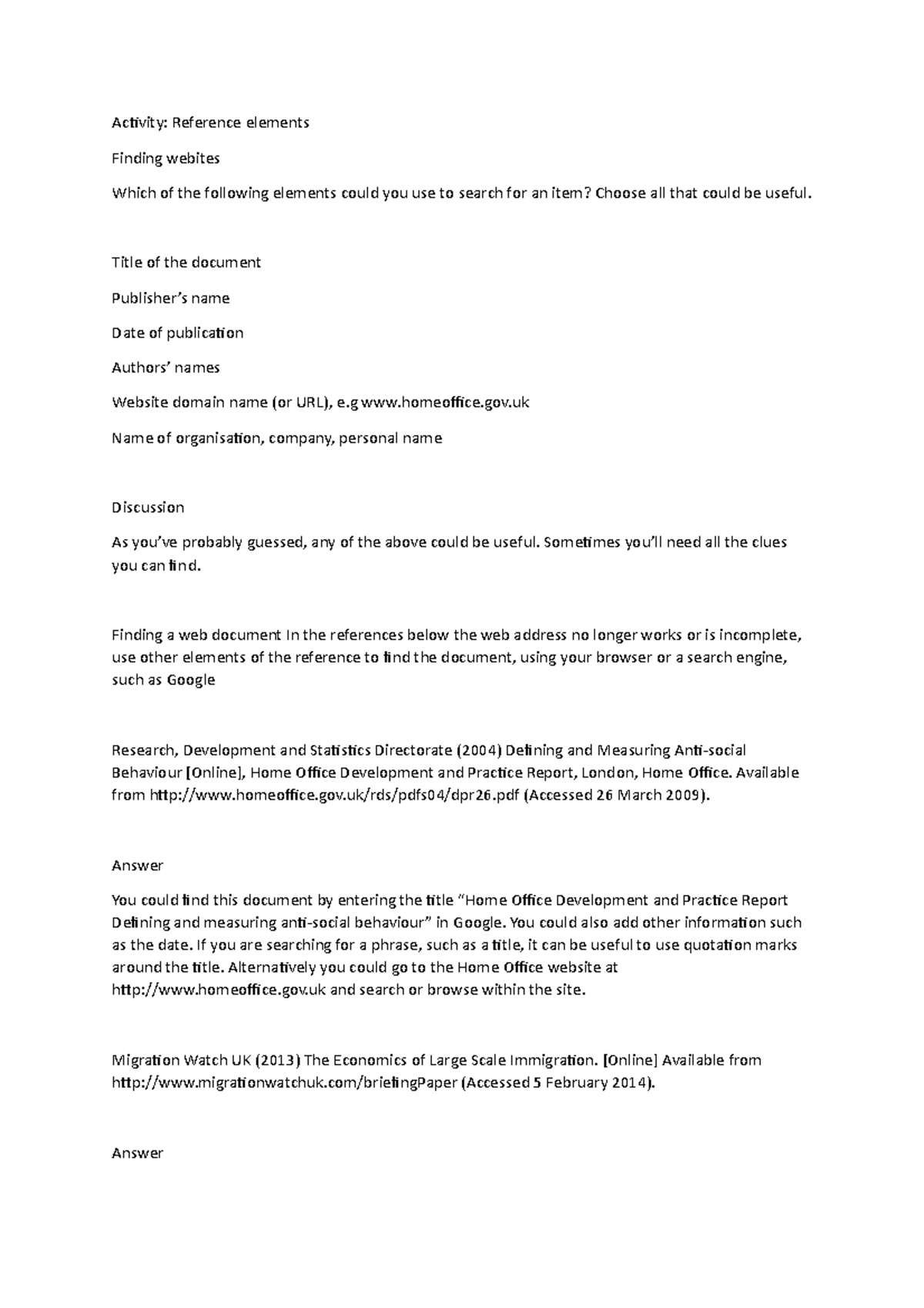 Week 15 Independent Study part 2 - Activity: Reference elements Finding ...