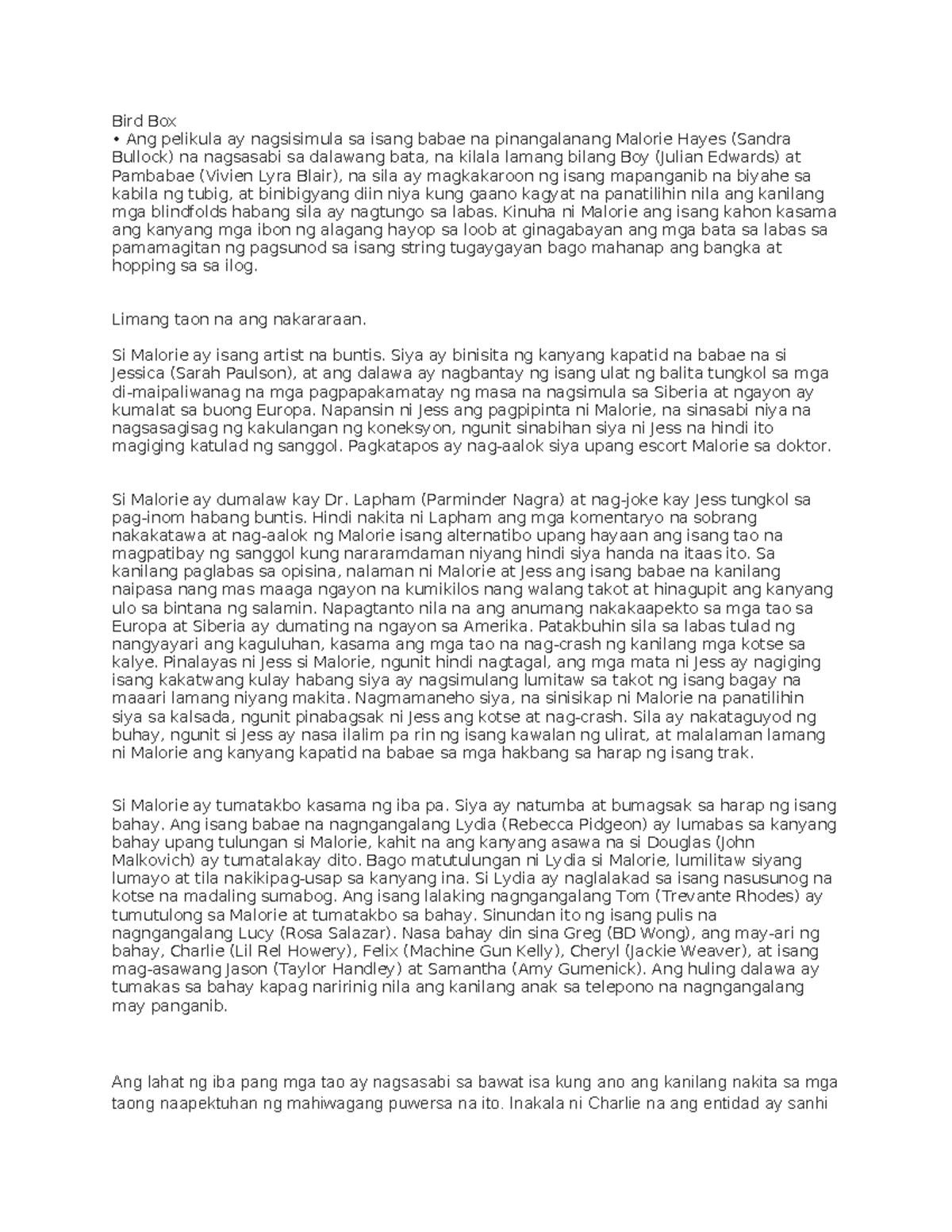404074033 Bird Box tagalog docx - Bird Box • Ang pelikula ay ...