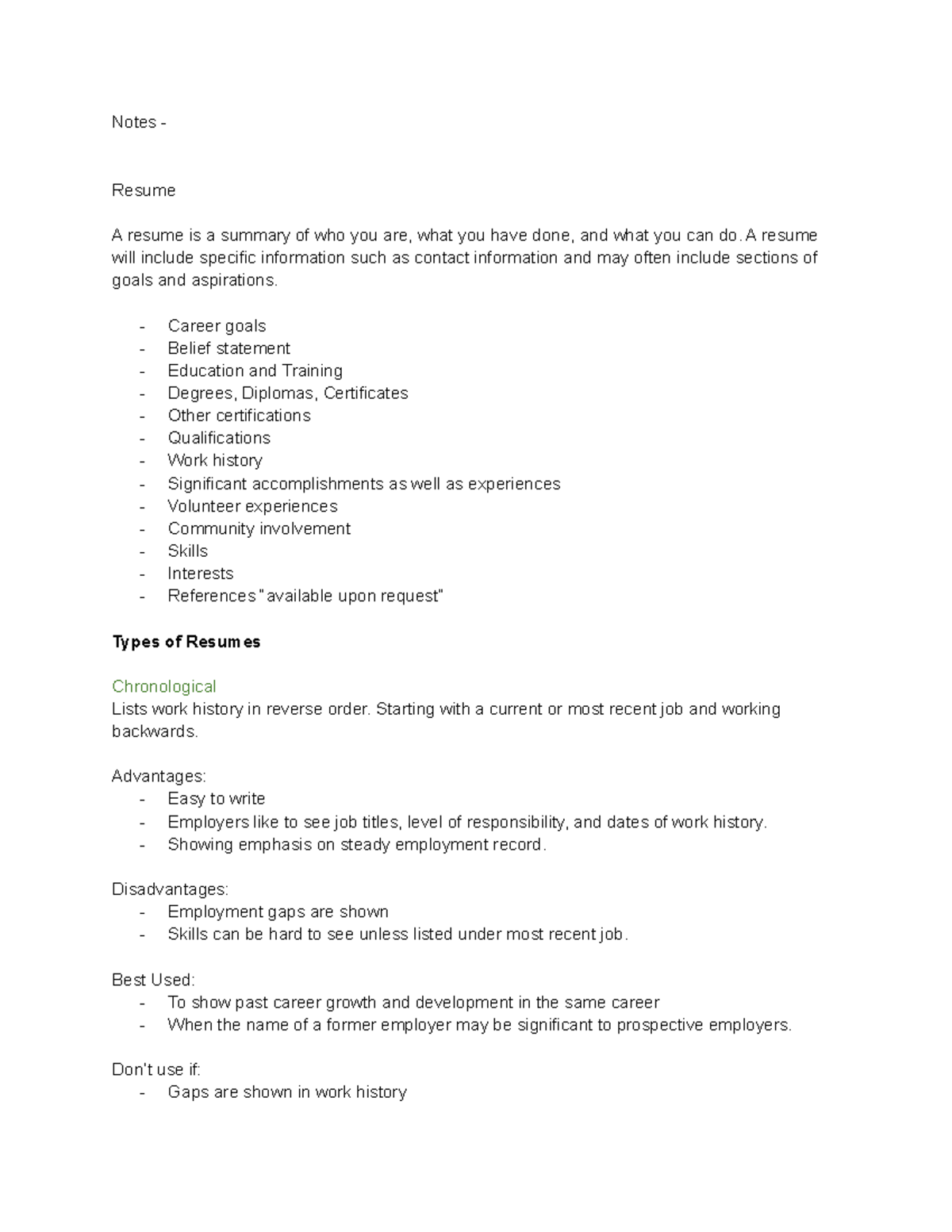 Notes on Resume Producing - Notes - Resume A resume is a summary of who ...