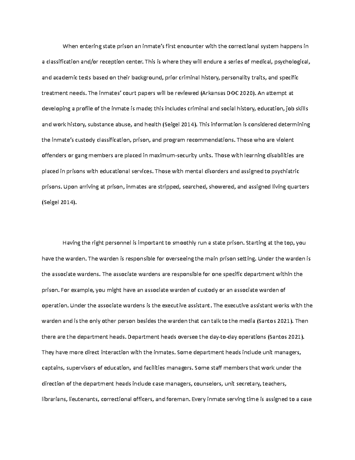 3-1 Journal: The Intake Process - When entering state prison an inmate ...