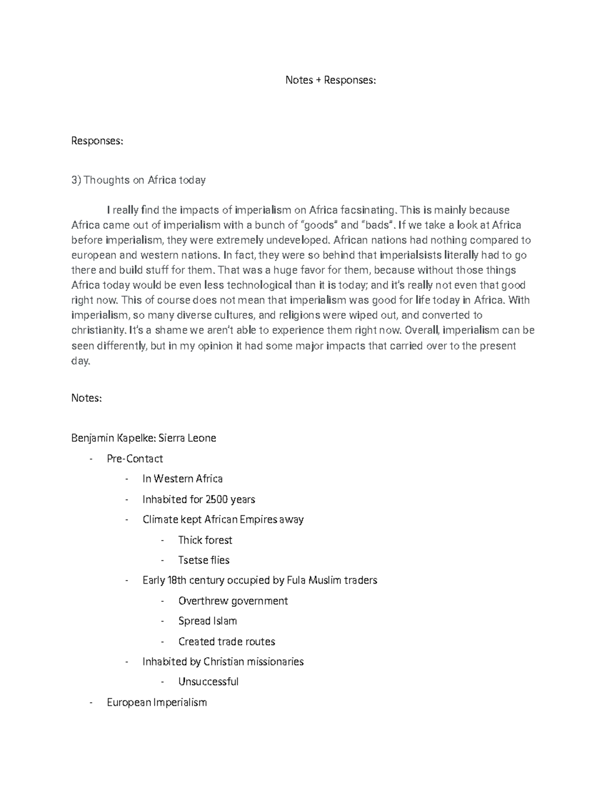 Notes chapter 12 - Notes + Responses: Responses: Thoughts on Africa ...