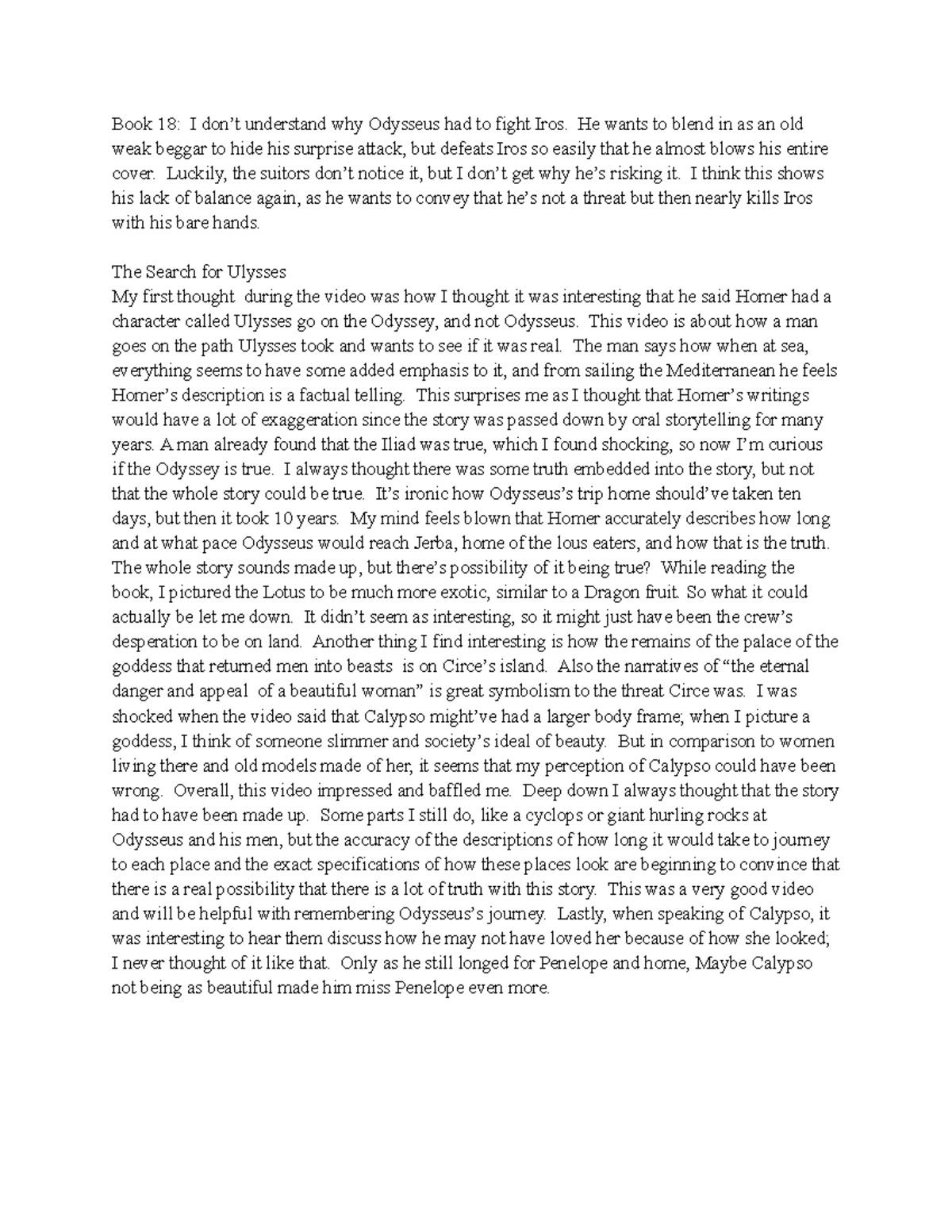 Journal Entry 19 Book 18 and Search For Ulysses Video Odyssey - Book 18 ...