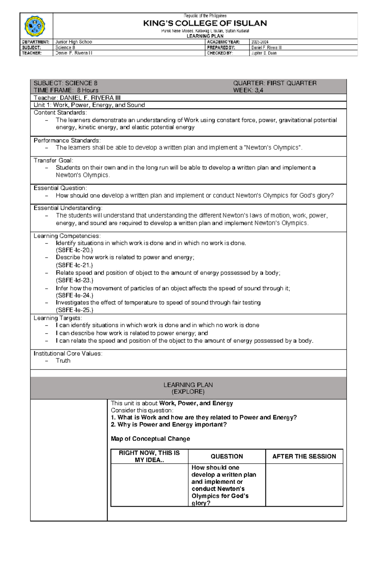 Science 8 Learning Plan U2 - SUBJECT: SCIENCE 8 QUARTER: FIRST QUARTER ...