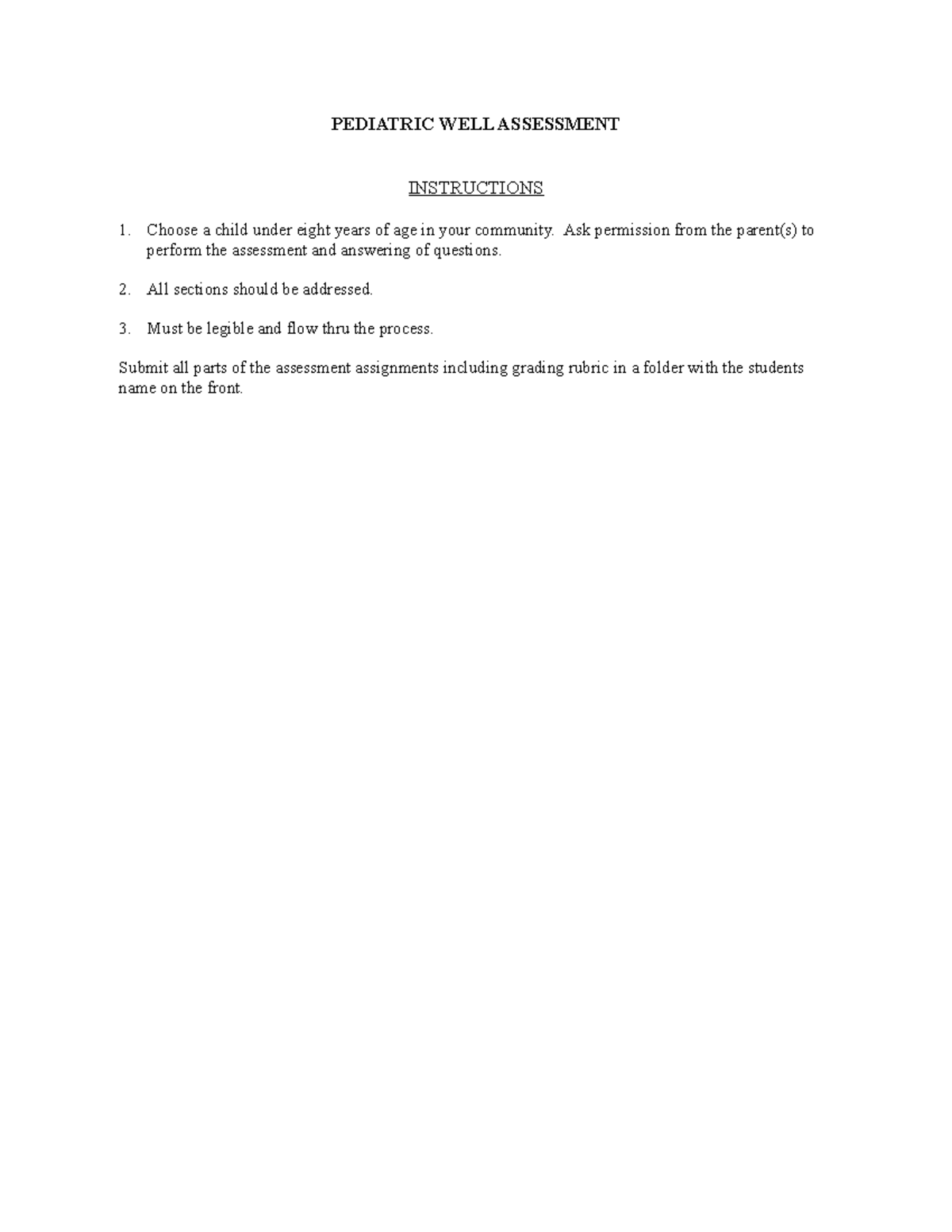 Pediatric WELL Assessment clinical - PEDIATRIC WELL ASSESSMENT ...