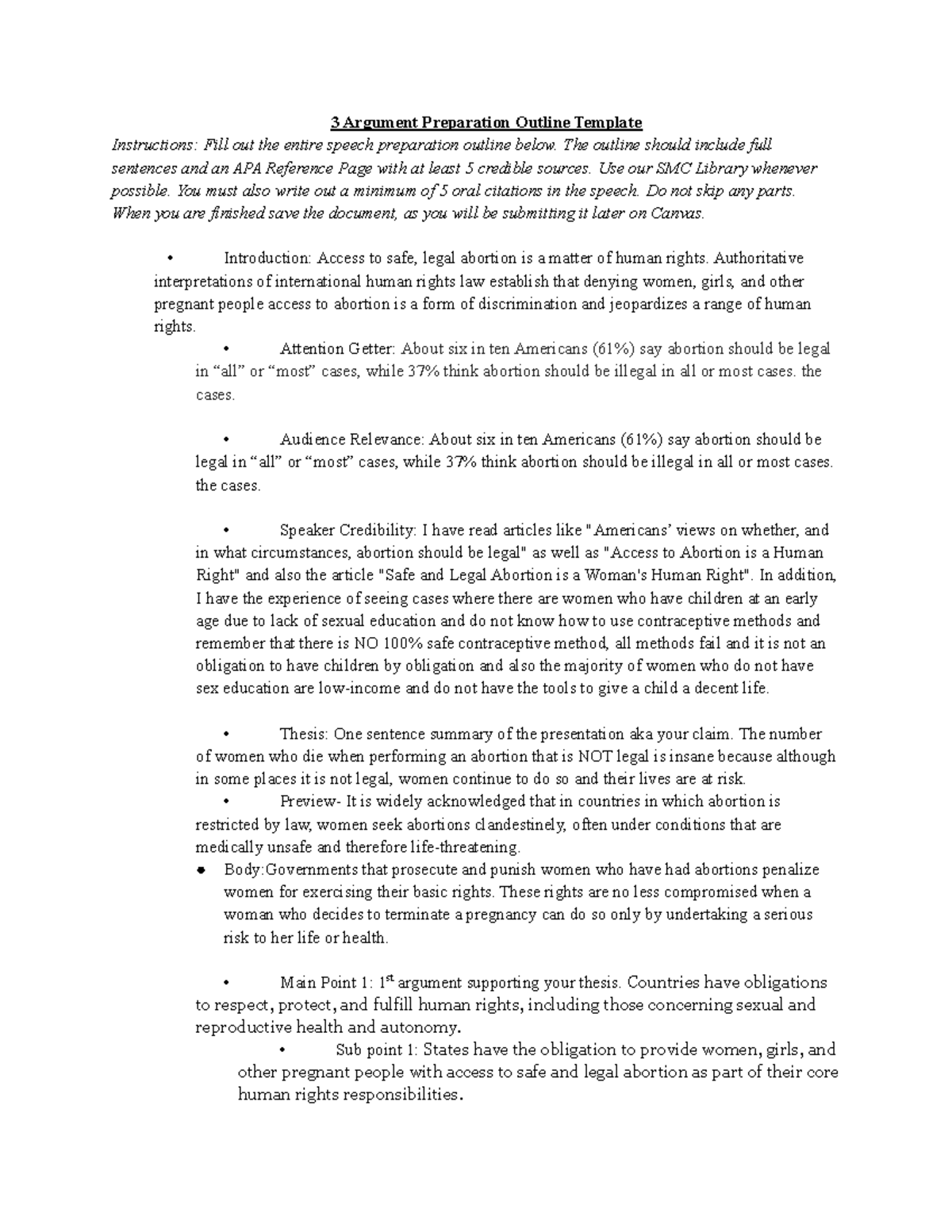-3 Argument Preparation Outline Template - 3 Argument Preparation ...