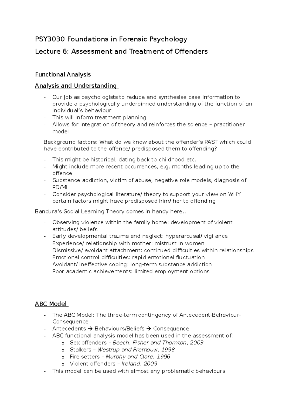 Foundations in Forensic Psychology: Assessment and Treatment of ...