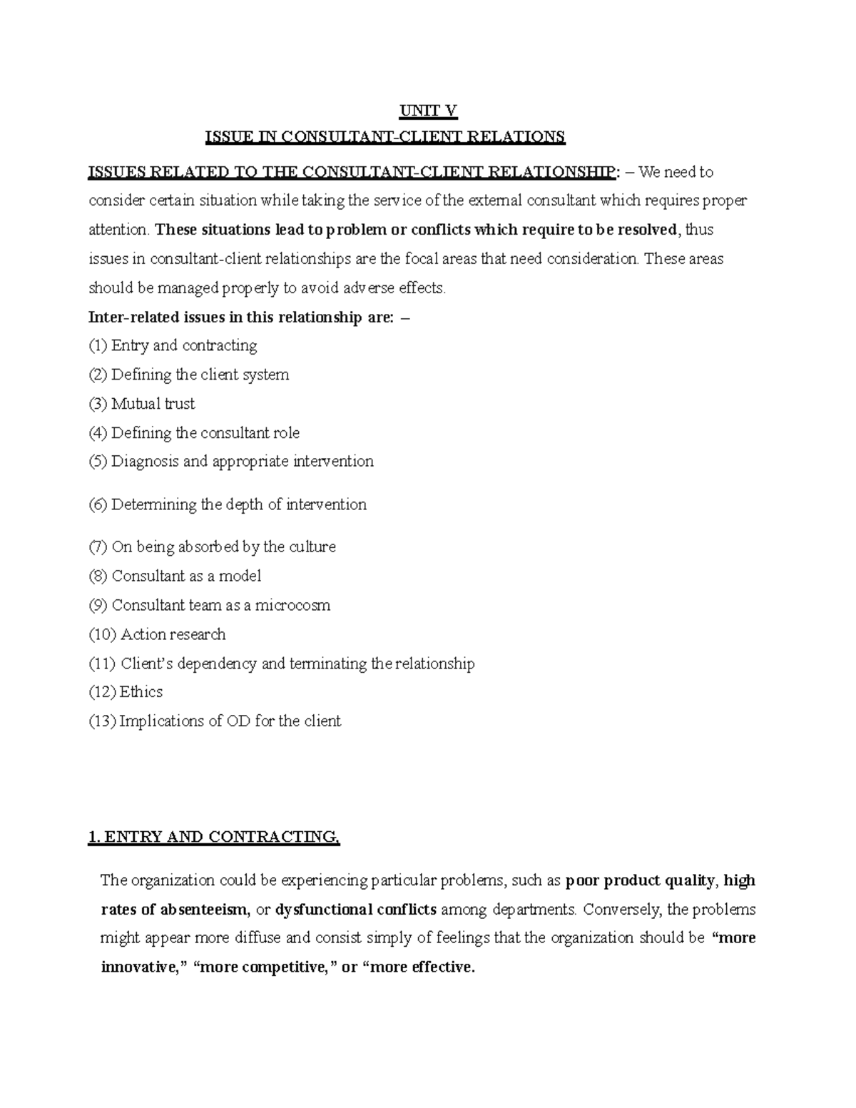UNIT IV Issue IN Consultant- Client Relations - UNIT V ISSUE IN ...