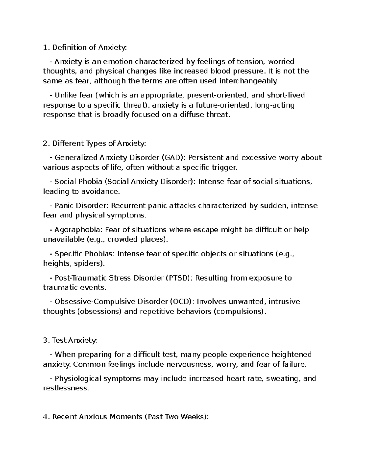 Test Taking Anxiety - Lecture notes - Definition of Anxiety: Anxiety is ...