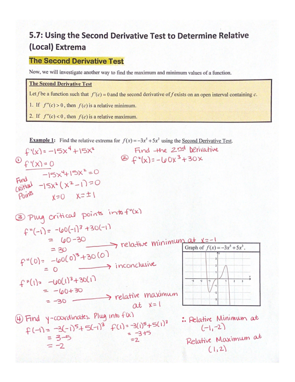 5.7 Using the Second Derivative Test to Determine Relative-1 - The ...
