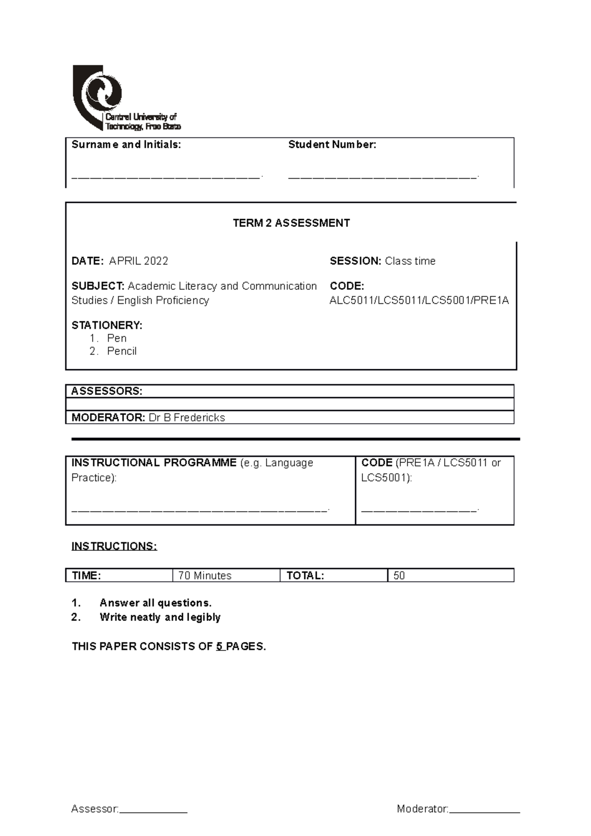 Revision Paper ( Engineering) - Surname and Initials ...