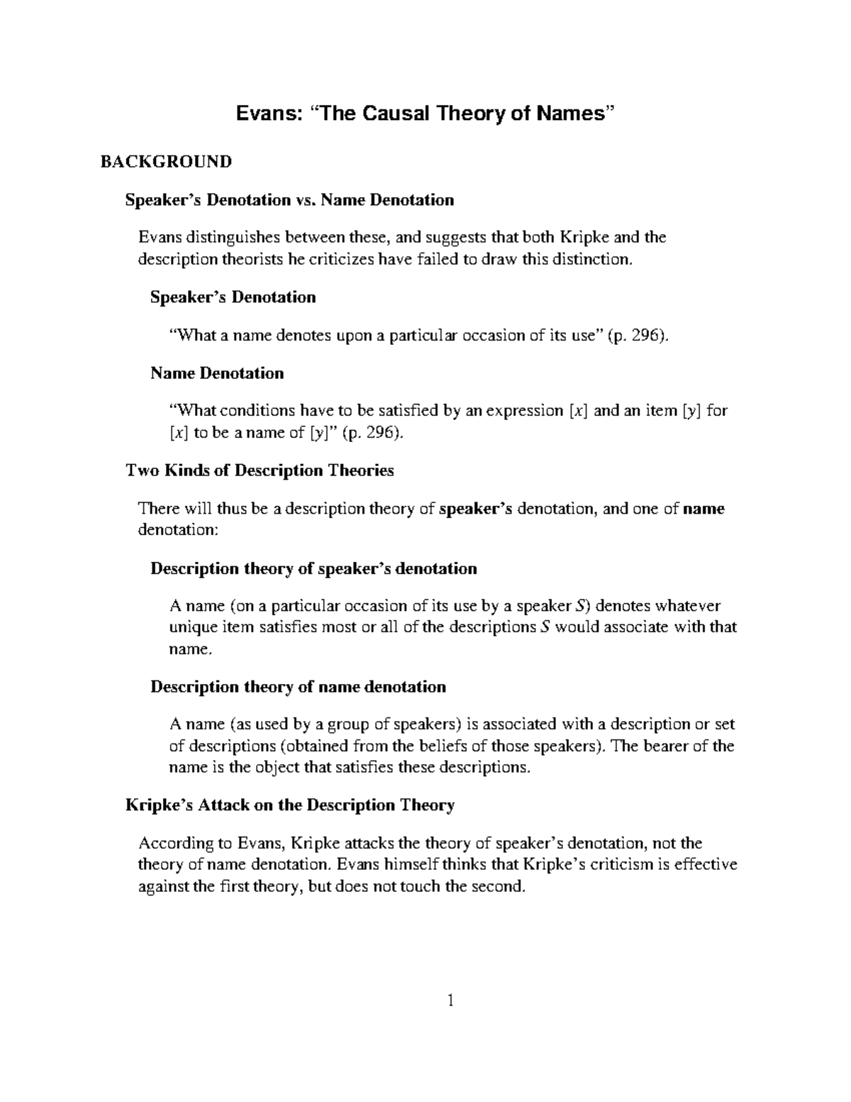 Evans Causal Theory of Names - Evans: “The Causal Theory of Names ...