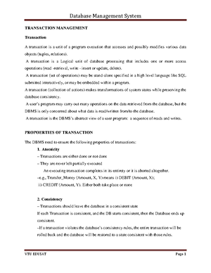 DBMS Transaction Management - TRANSACTION MANAGEMENT Transaction A ...