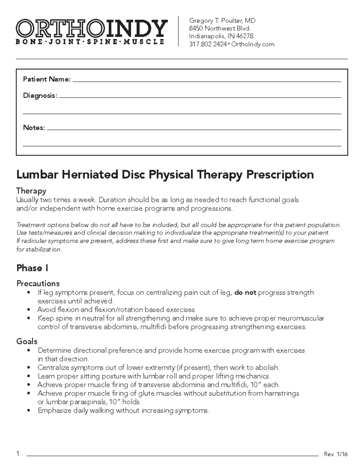 Lumbar Herniated Disc Physical Therapy Prescription - 1 Gregory T ...