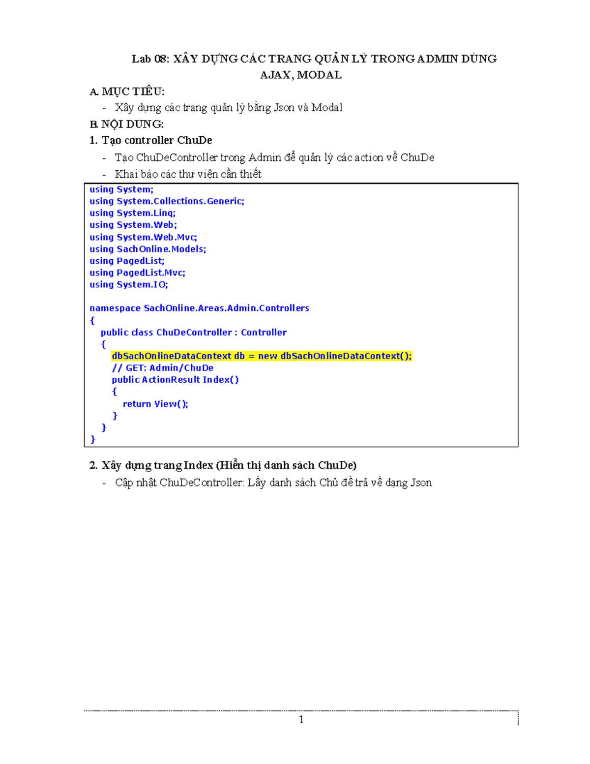 Lab08 - Bài thực hành số 8 - Lab 08: XÂY DþNG CÁC TRANG QU¾N LÝ TRONG ADMIN DÙNG AJAX, MODAL A ...