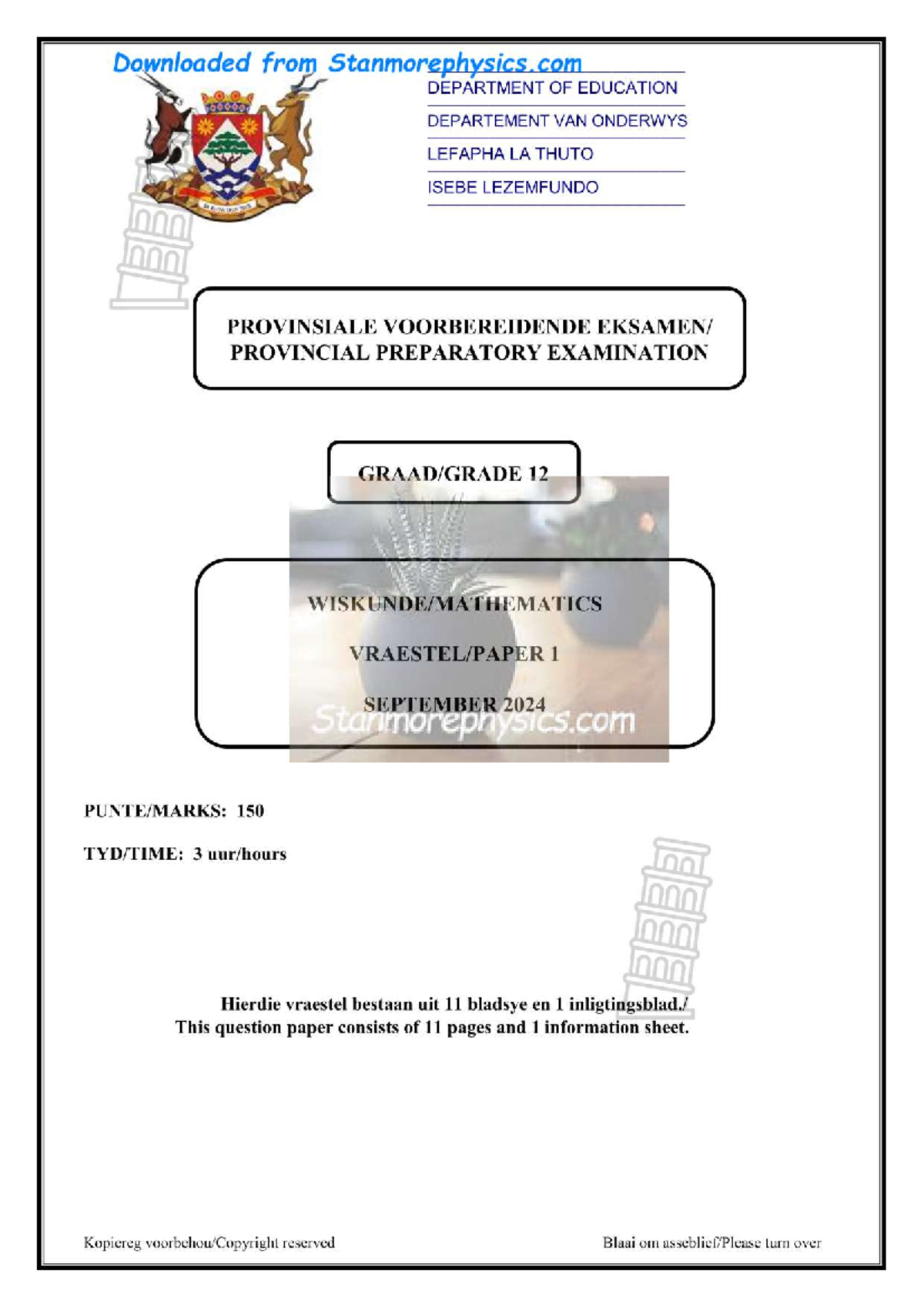 NC Maths Grade 12 September 2024 P1 and Memo - Downloaded from ...