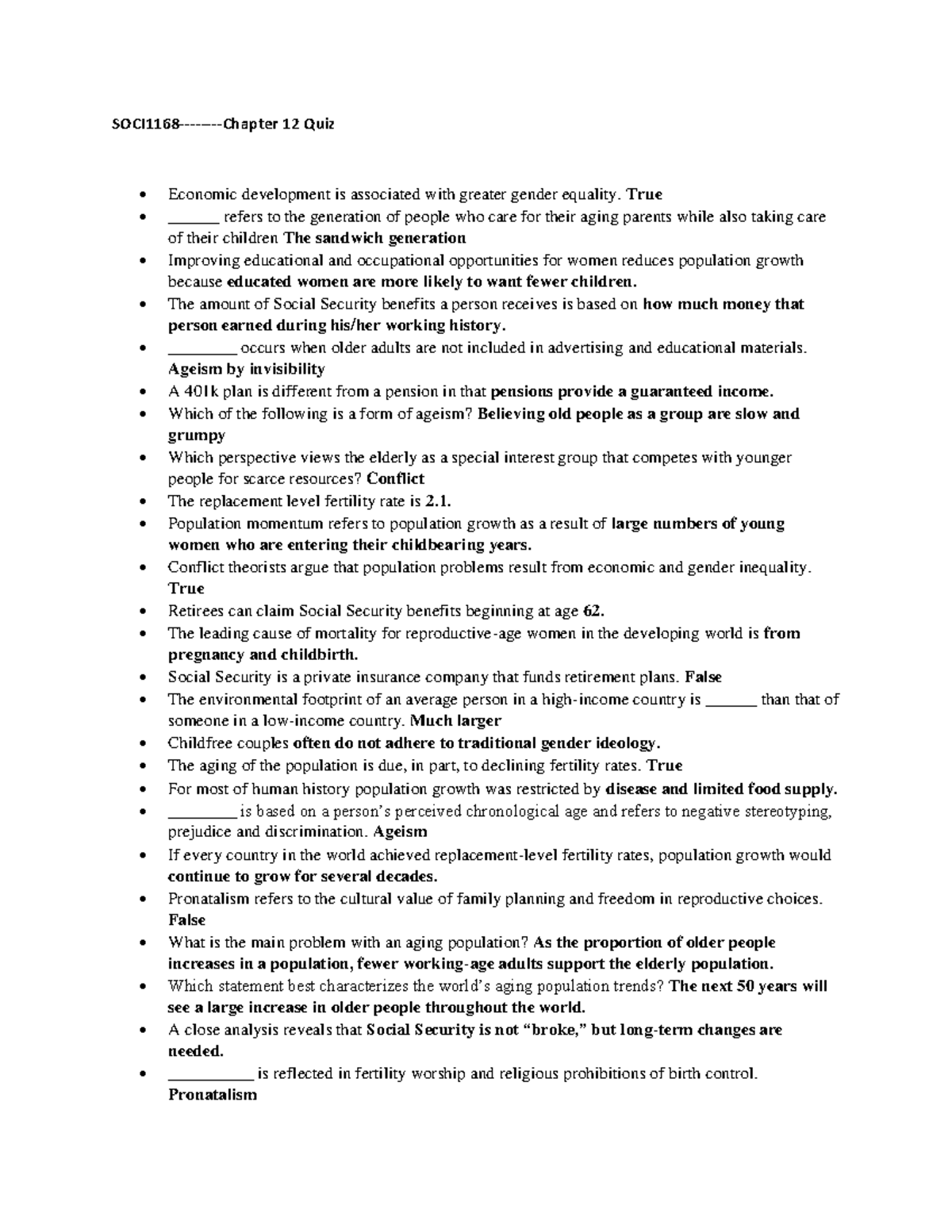 Social Problems Chapter 12 Quiz - SOCI1168-Chapter 12 Quiz Economic ...