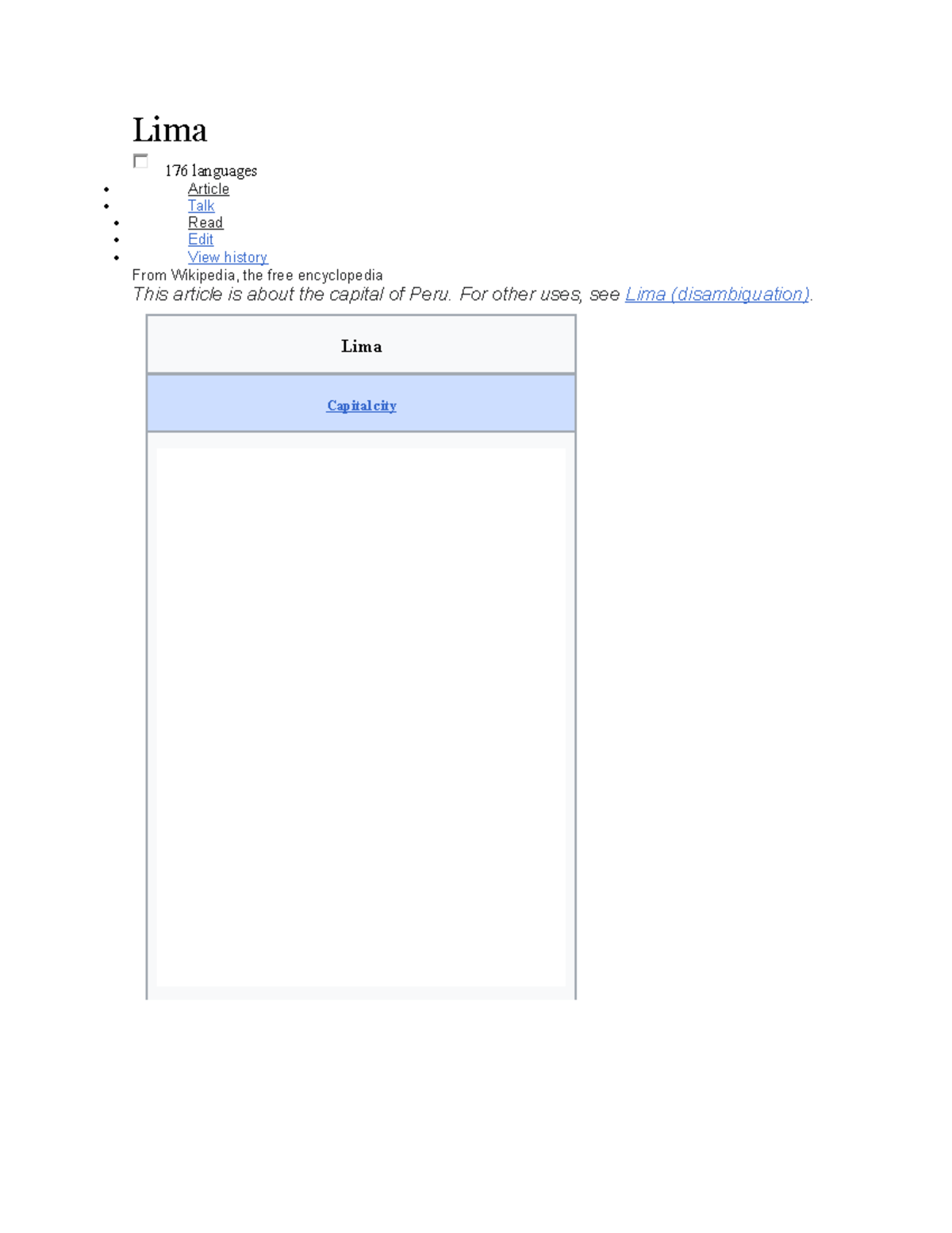 Lima - descripcion de lima - Lima 176 languages Article Talk Read Edit ...