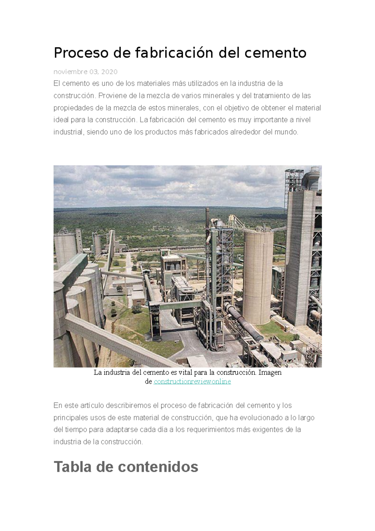 Proceso de fabricación del cemento - Proceso de fabricación del cemento ...