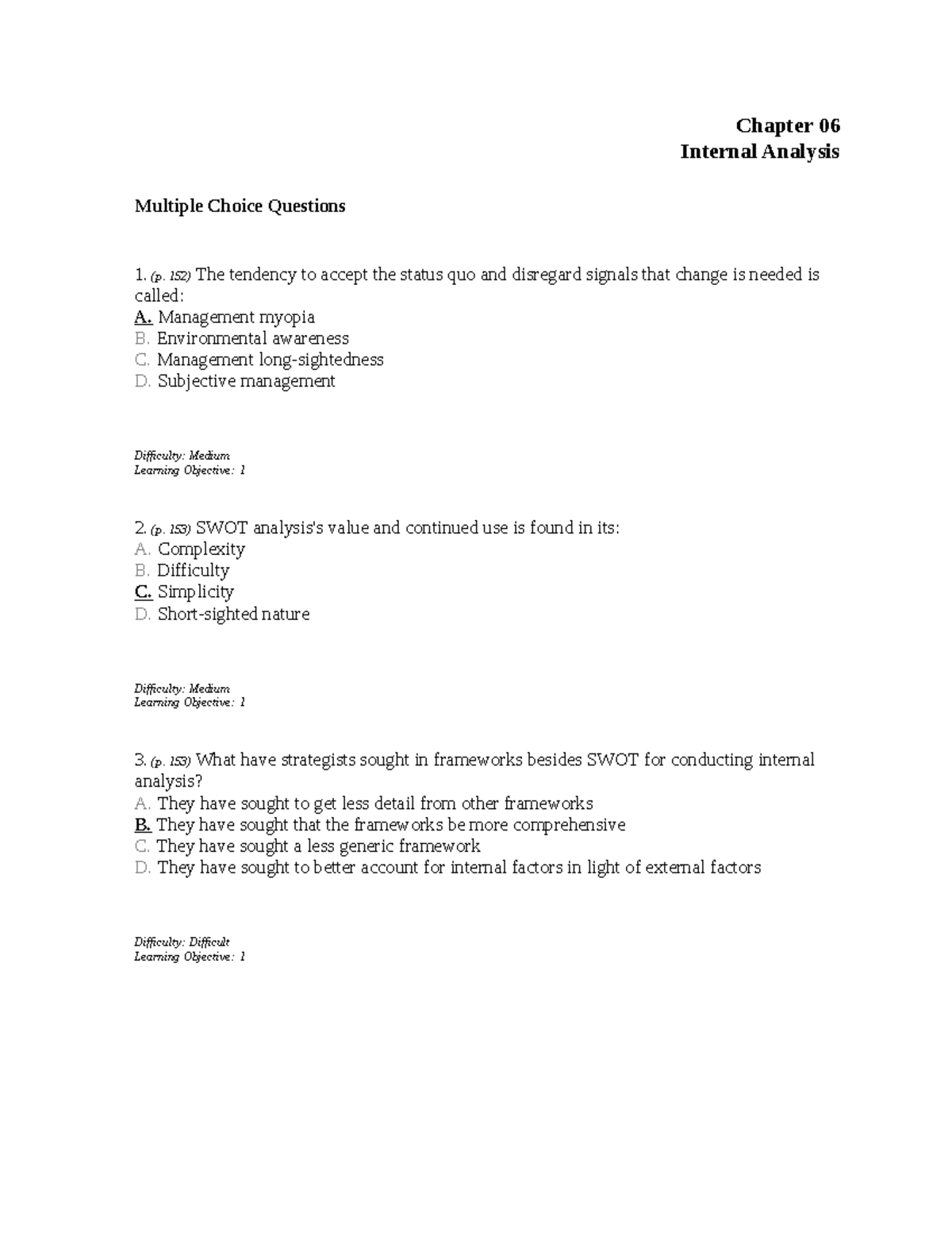 Chapter 06 - Precise and well detailed. - Chapter 06 Internal Analysis ...