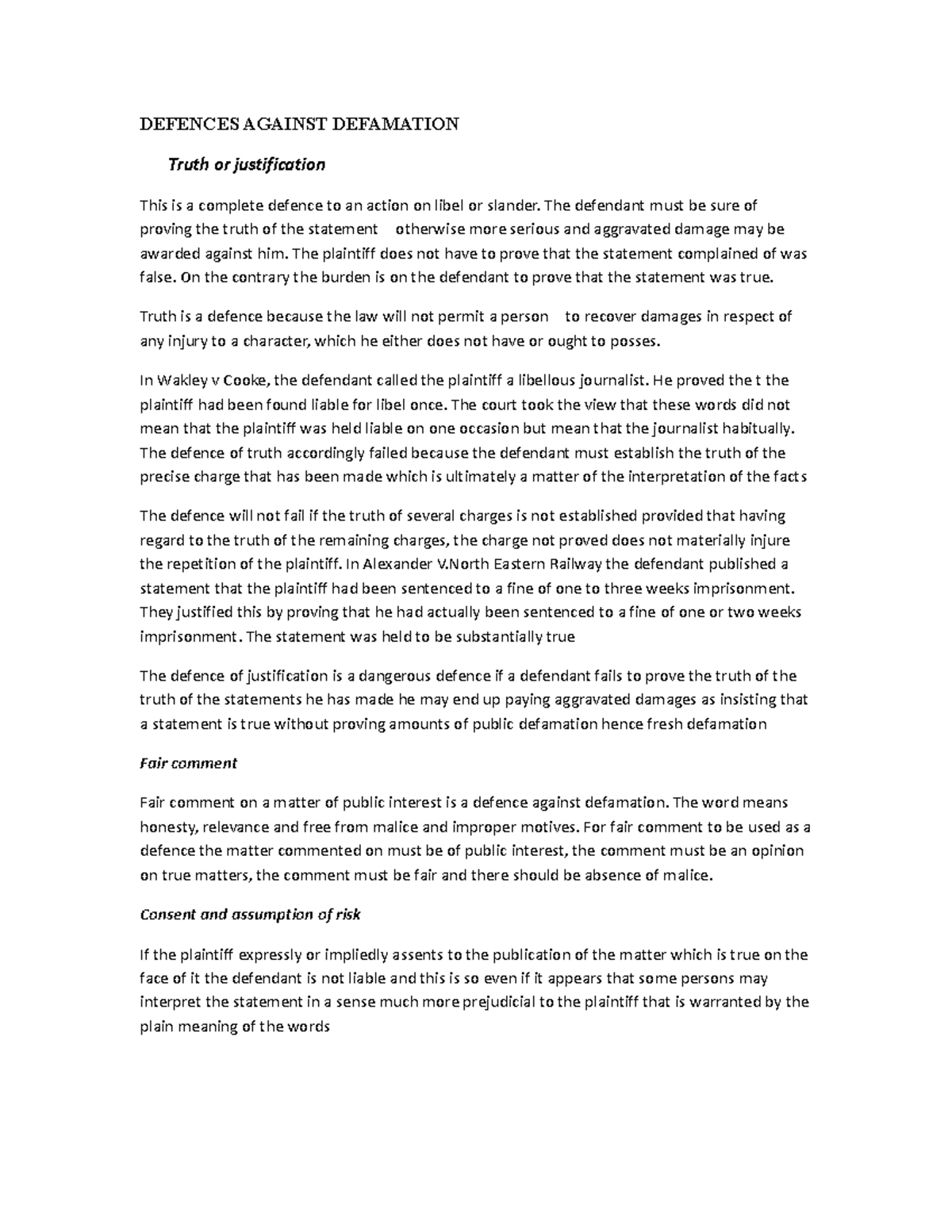 Rosemary Defences Against Defamation - DEFENCES AGAINST DEFAMATION ...