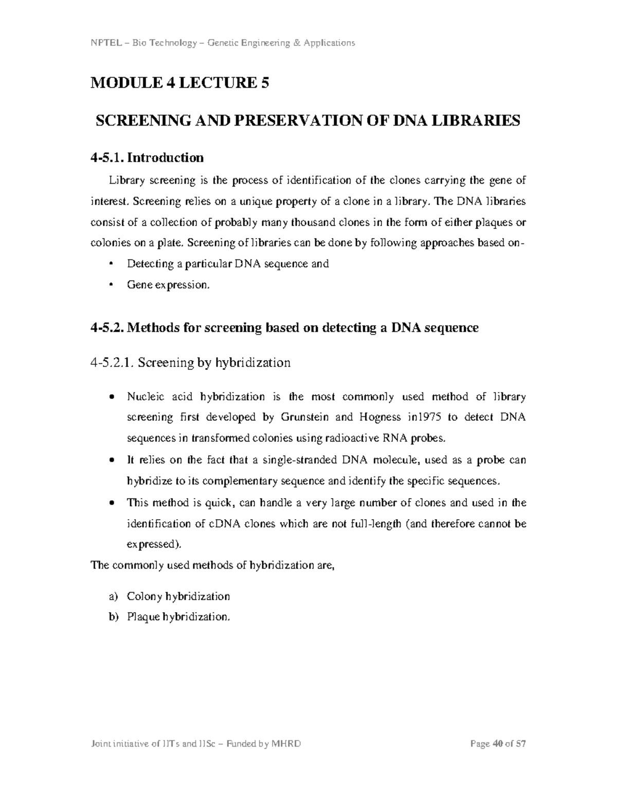 Screening Of Dna Libraries Module 4 Lecture 5 Screening And
